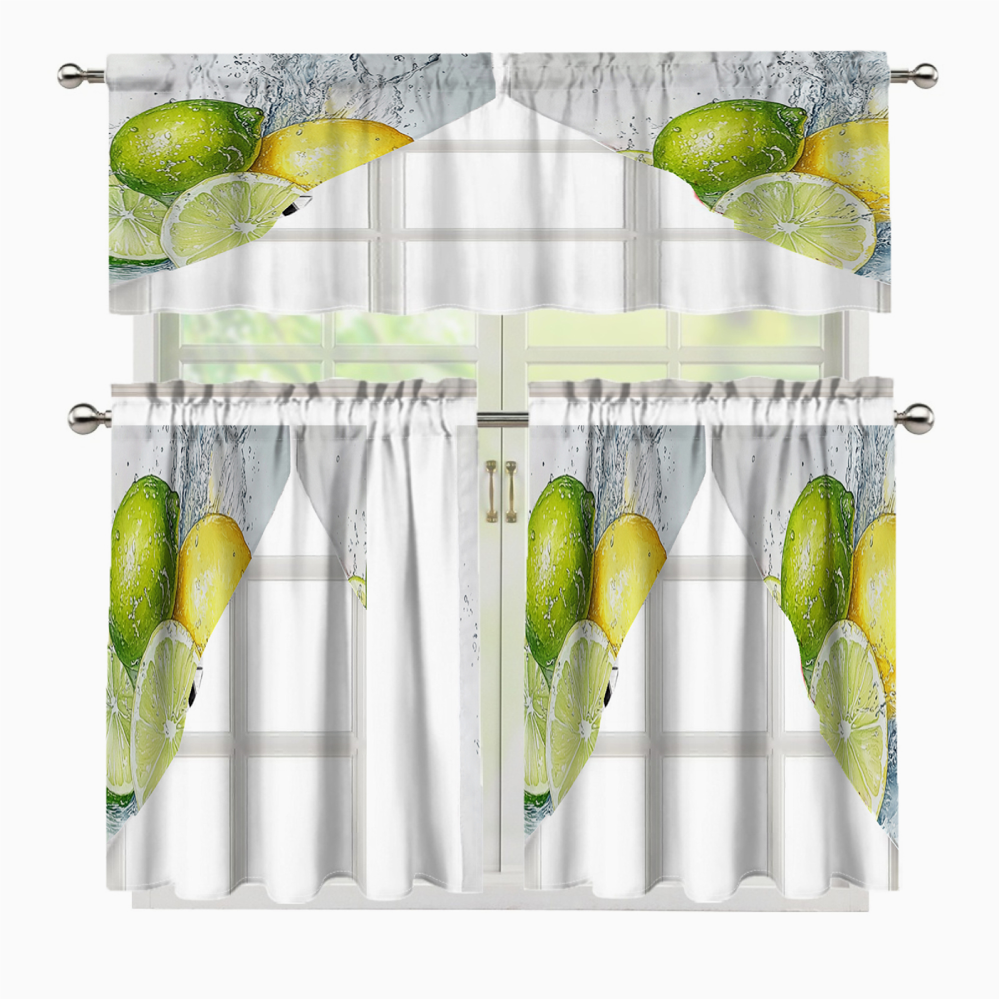 3 Pcs Kitchen Curtains Valance and Tiers Set Lemons and Limes with ...