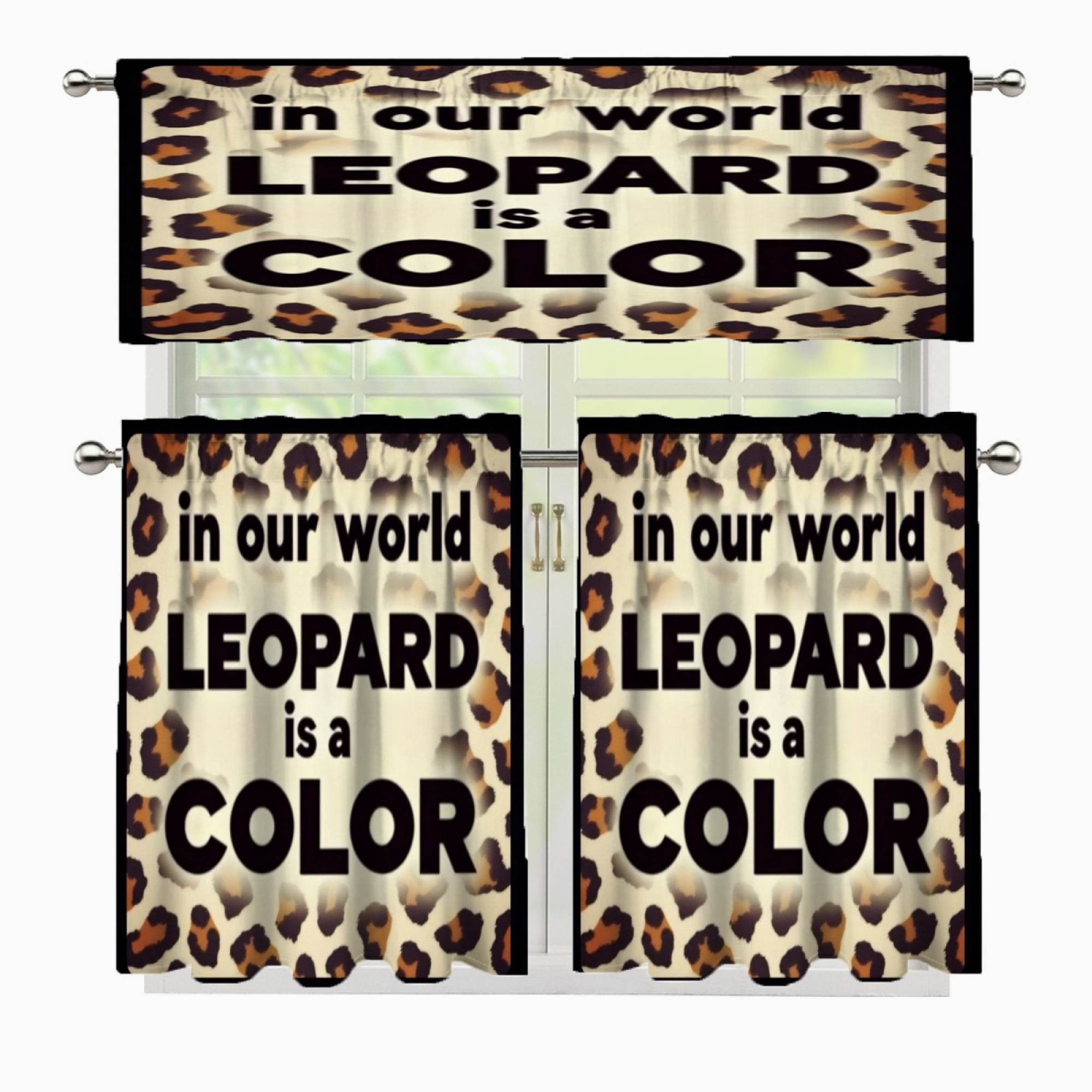 3 Pcs Kitchen Curtains Valance and Tiers Set Leopard print is a color ...