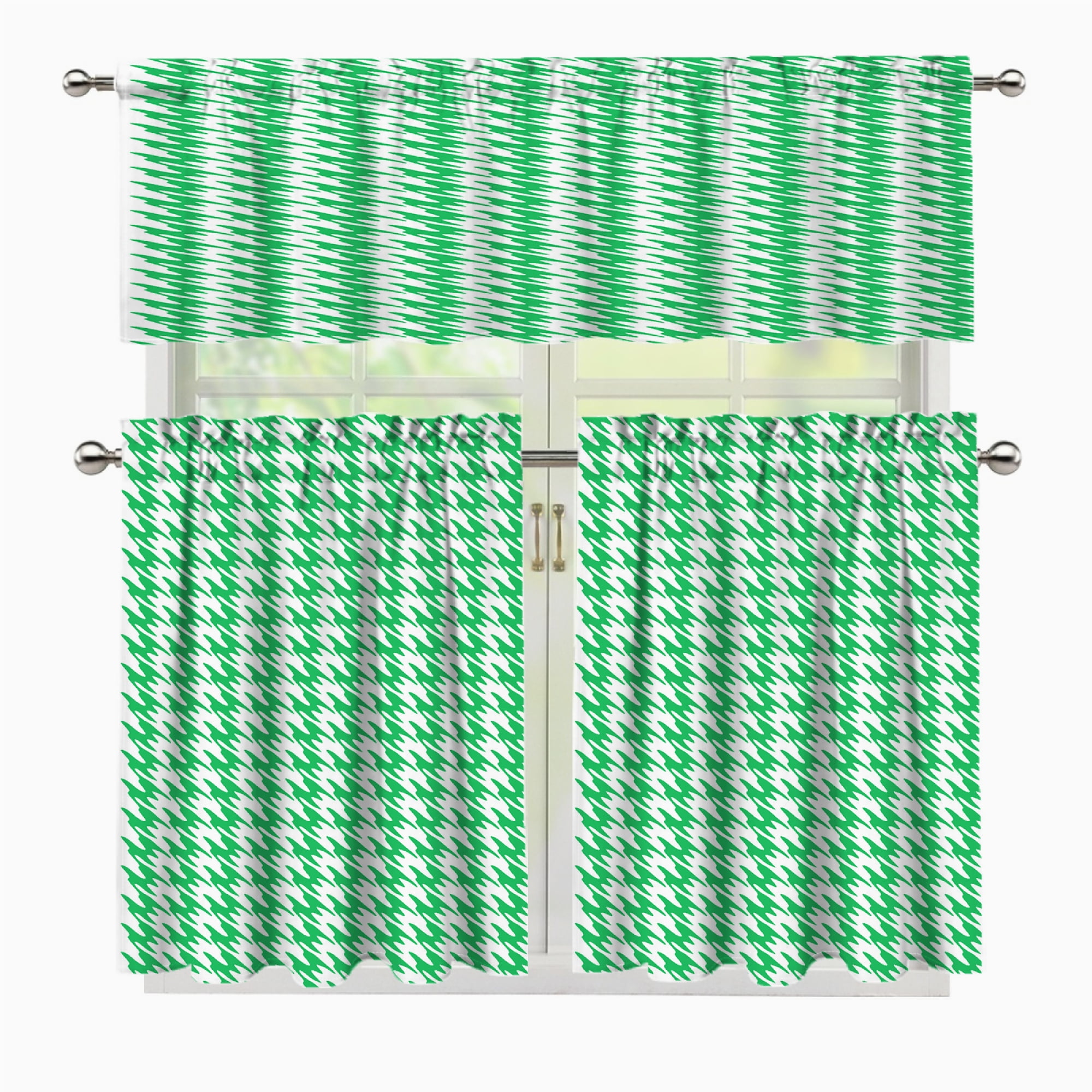 3 Pcs Kitchen Curtains Valance and Tiers Set Sage Green and White ...