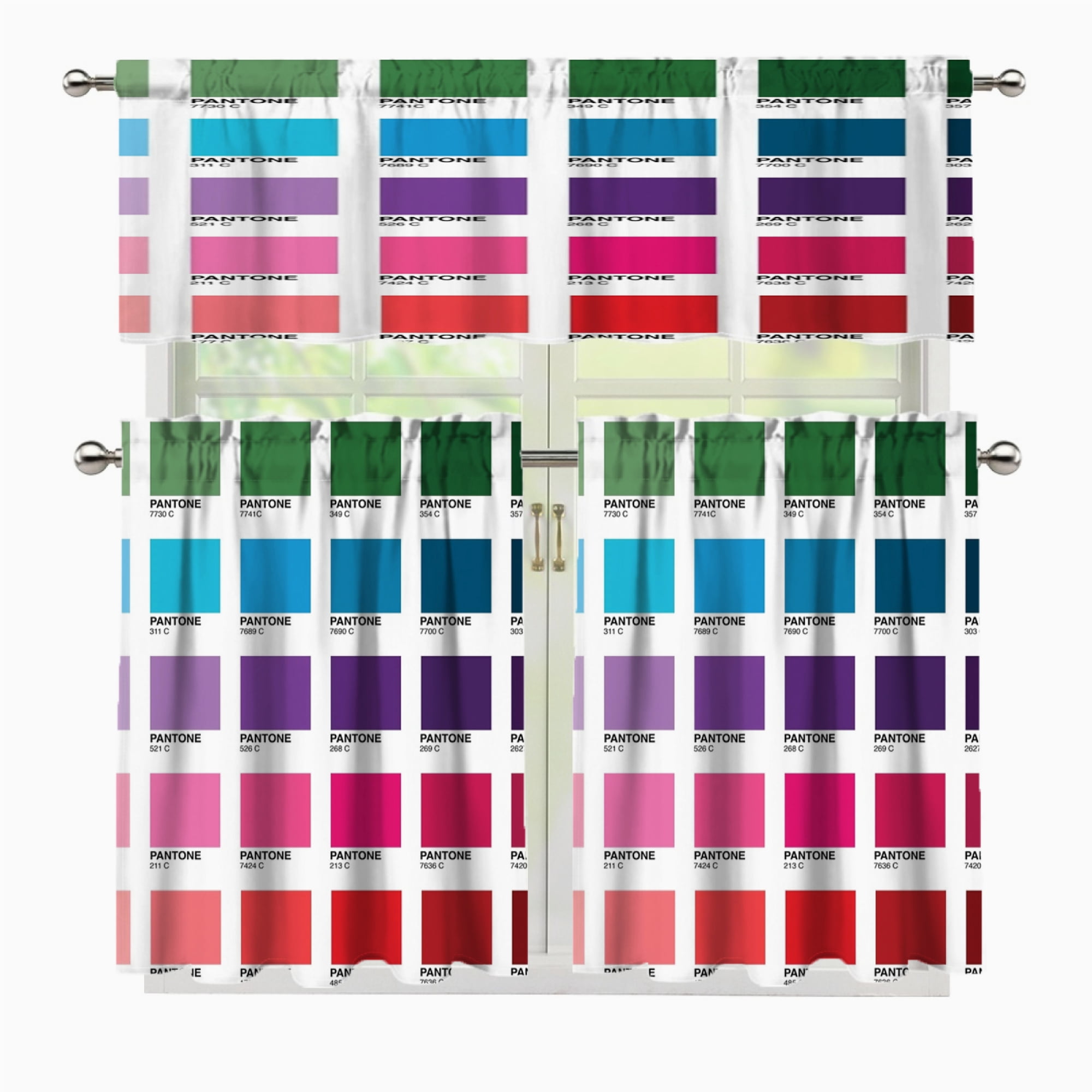 3 Pcs Kitchen Curtains Valance and Tiers Set Shades of Pantone Colors ...