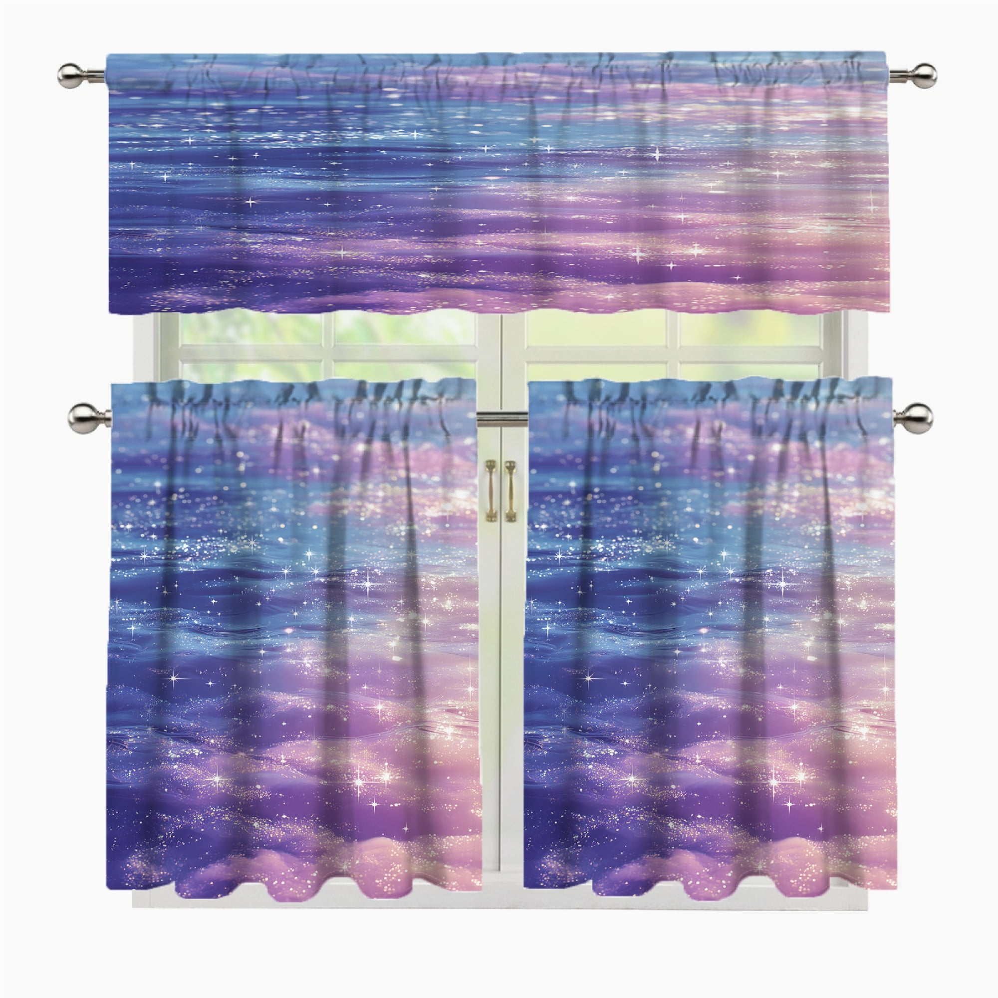 3 Pcs Kitchen Curtains Valance and Tiers Set Starry Night Sky ...