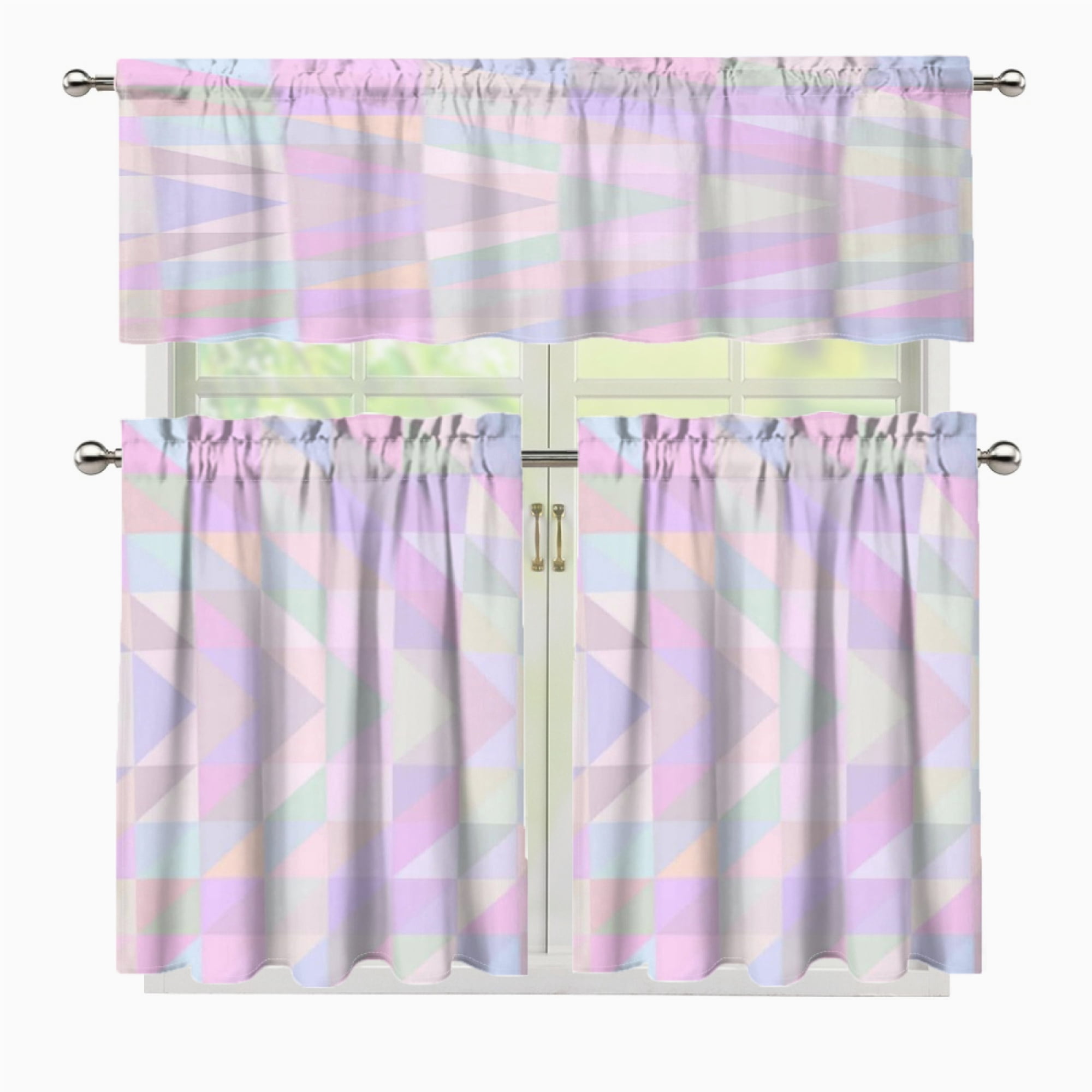 3 Pcs Kitchen Curtains Valance and Tiers Set textures Glitter foil ...