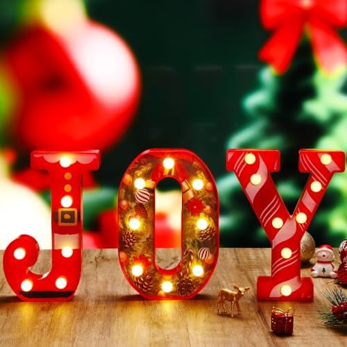 3 Pcs LED Marquee Light Up Letters Joy Christmas Alphabet Letter Signs ...