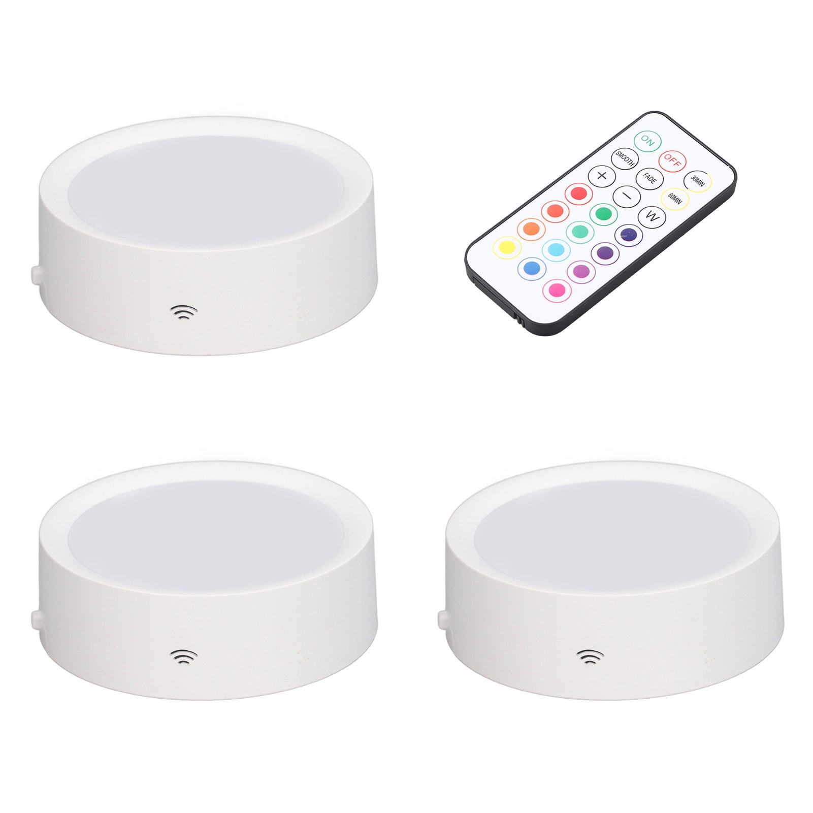 3 Pcs LED Puck Light, Rechargeable Battery Operated LED 4 Colors ...