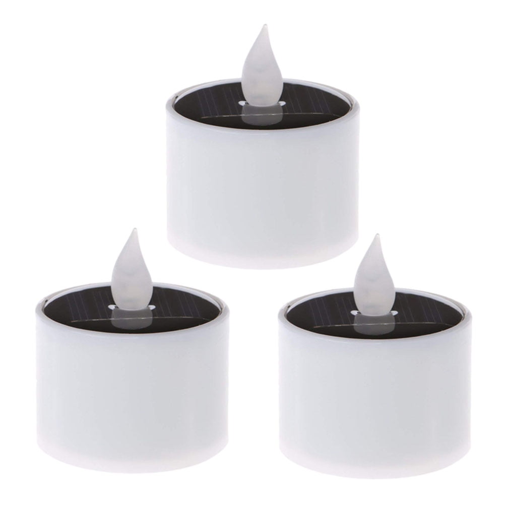 3 Pcs LED Solar Candle Light Waterproof Yellow Flicker Flameless Candle ...