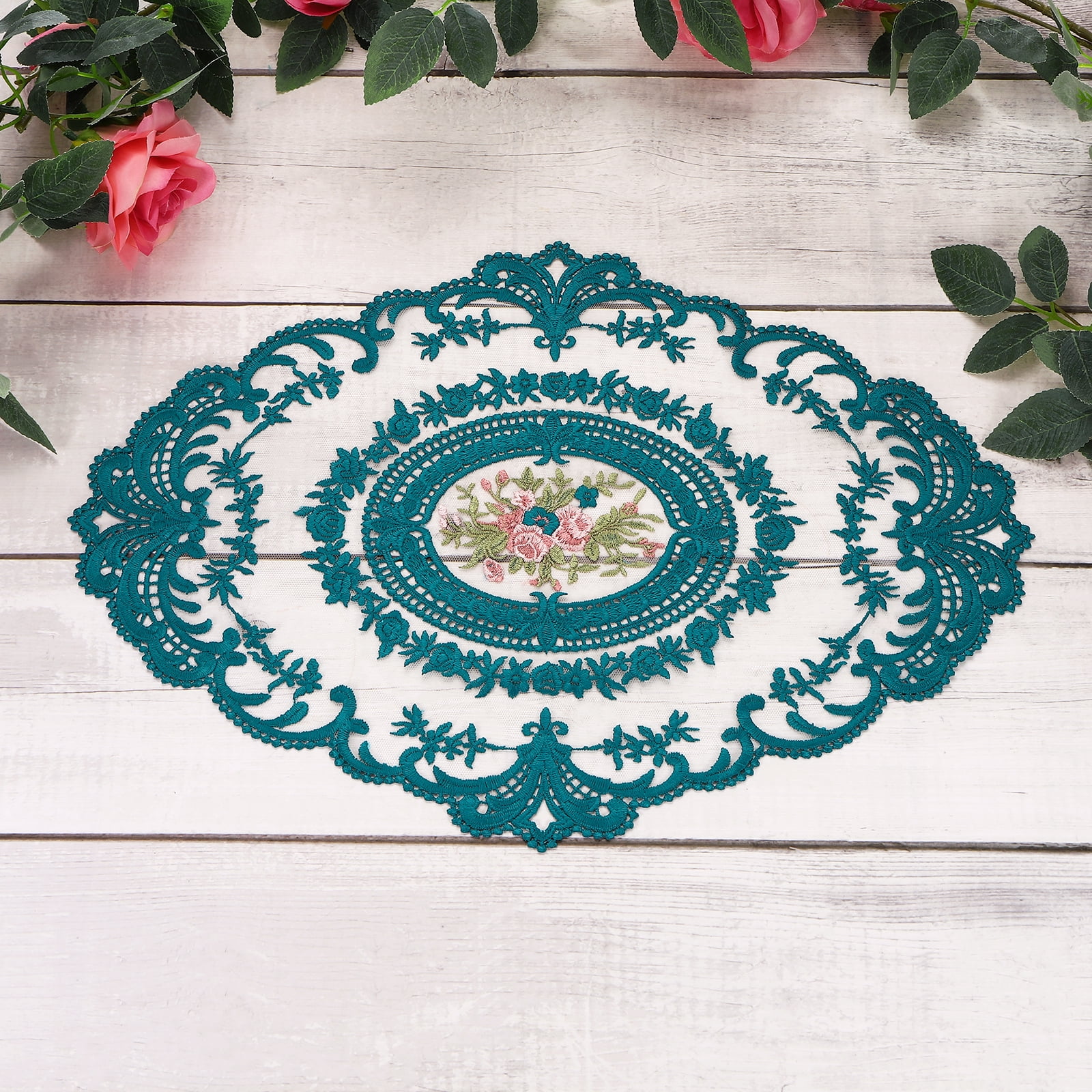 3 Pcs Lace Placemats, 16.5x6.5Inches Vintage Table Doilies Oval Embroidered Crochet Lace Dolly ...