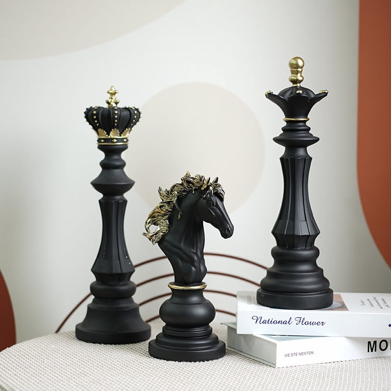 3 Pcs Large Chess Statue Decor Set King Queen Knight Chess Piece Decor ...