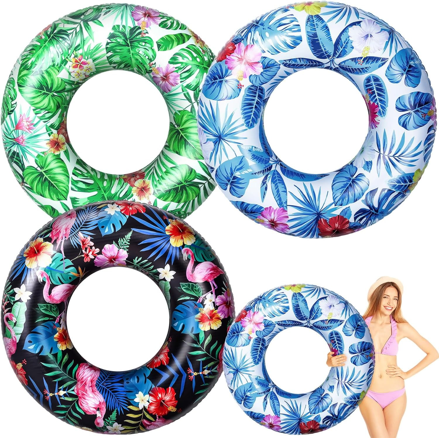 3 Pcs Large Float Tube 35.4 Inch Inflatable Pool Floats Jumbo Tropical ...