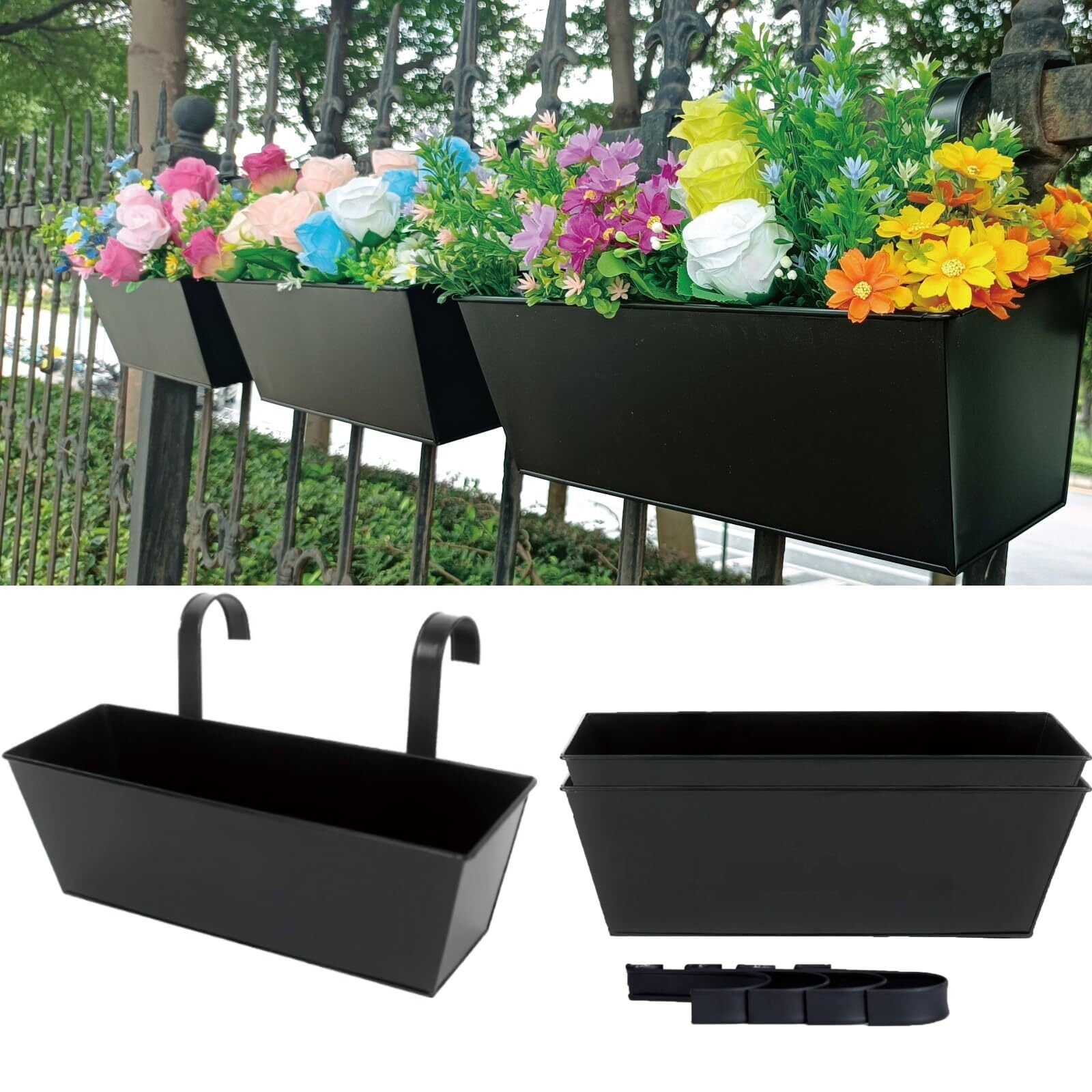 3 Pcs Large Hanging Flower Pots for Railing Or Fence 16 Inch Railing ...