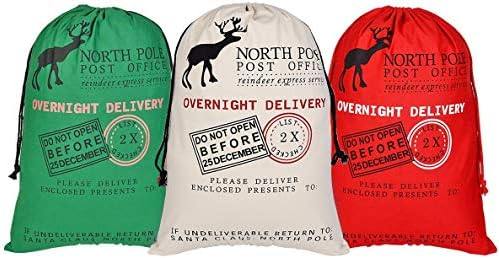 3 Pcs Large Santa Sacks Christmas Canvas Bag with Drawstrings, Extra ...