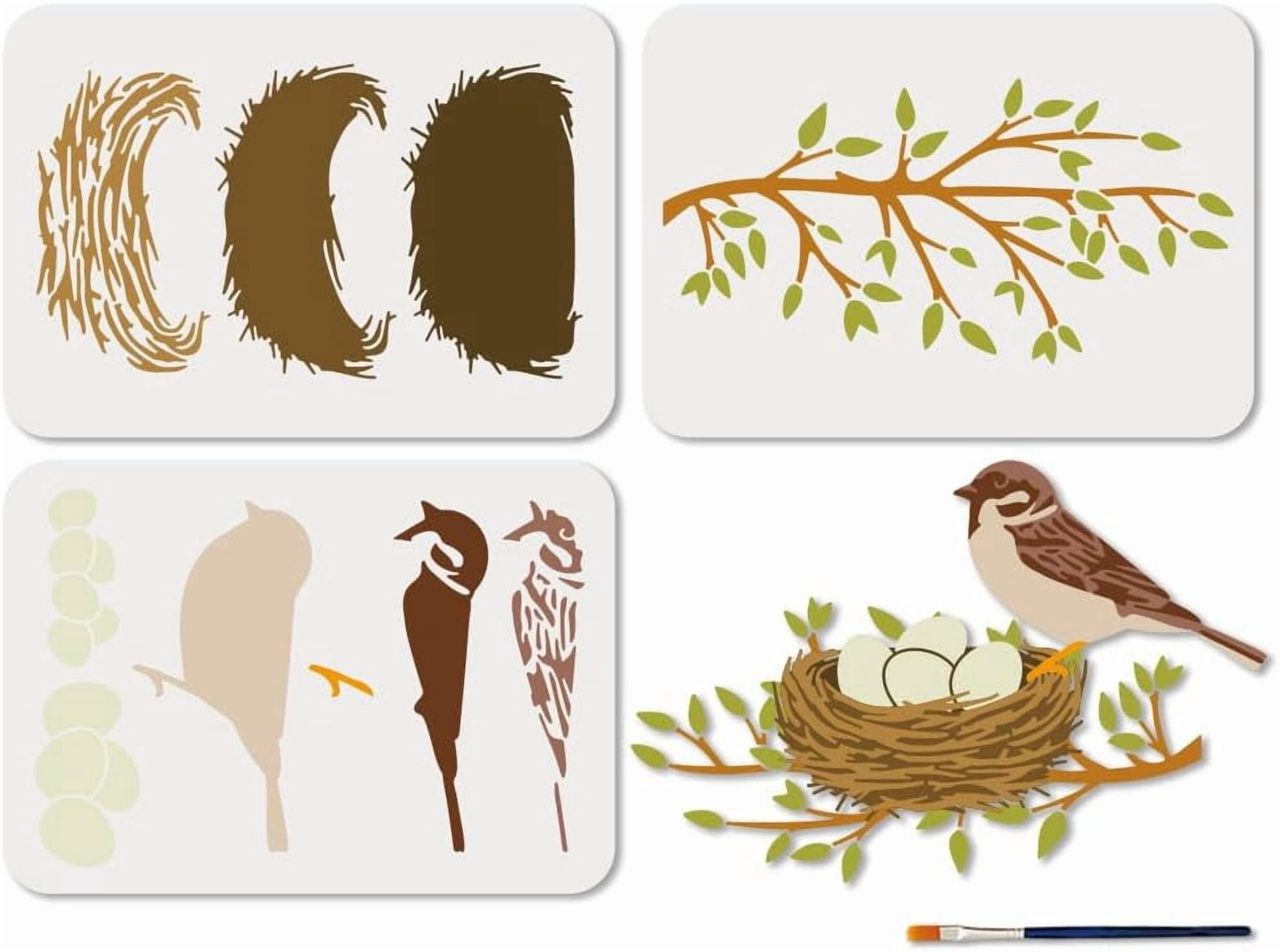3 Pcs Layered Bird Stencil Reusable Birds' Nest and Eggs Stencils for ...