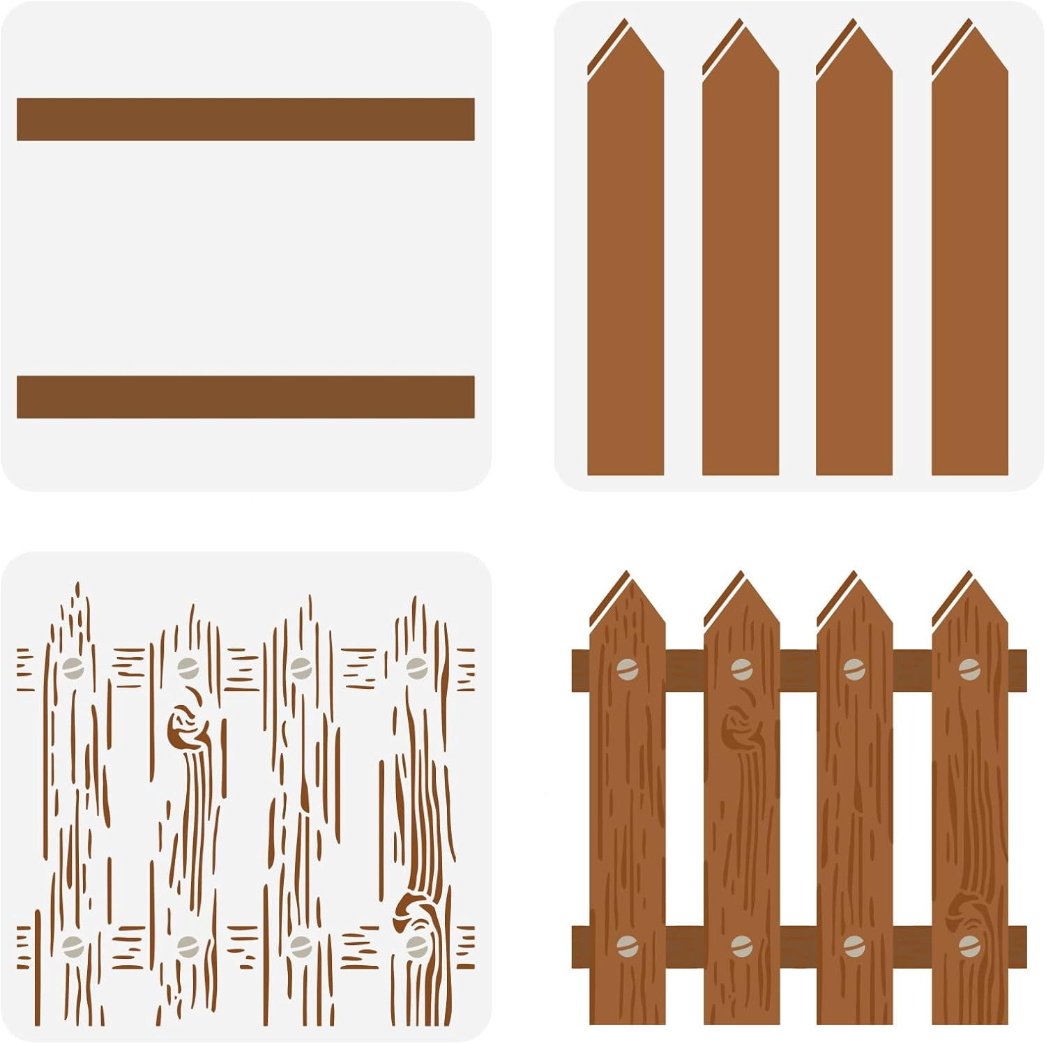 3 Pcs Layered Fence Stencil 11.8x11.8inch Reusable Wood Textures Fence ...