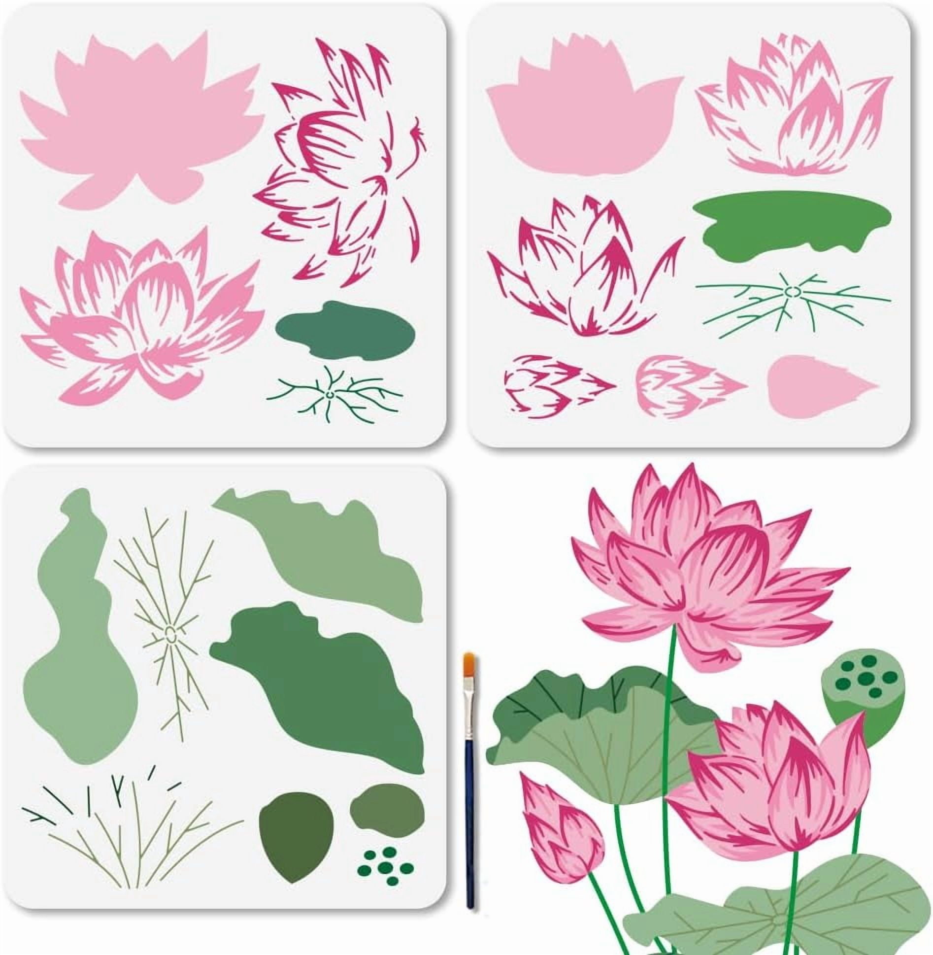 3 Pcs Layered Lotus Stencils Reusable Lotus Leaves Stencils Painting 11 ...