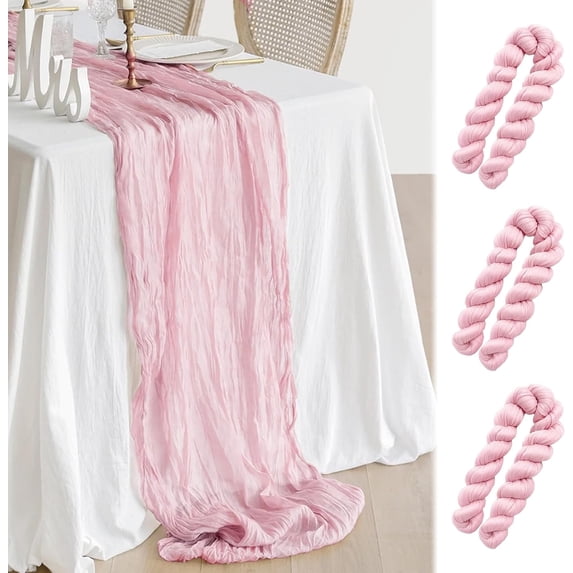 3 Pcs Light Pink Cheesecloth Table Runner, 35"×120" Cheese Cloth Boho ...