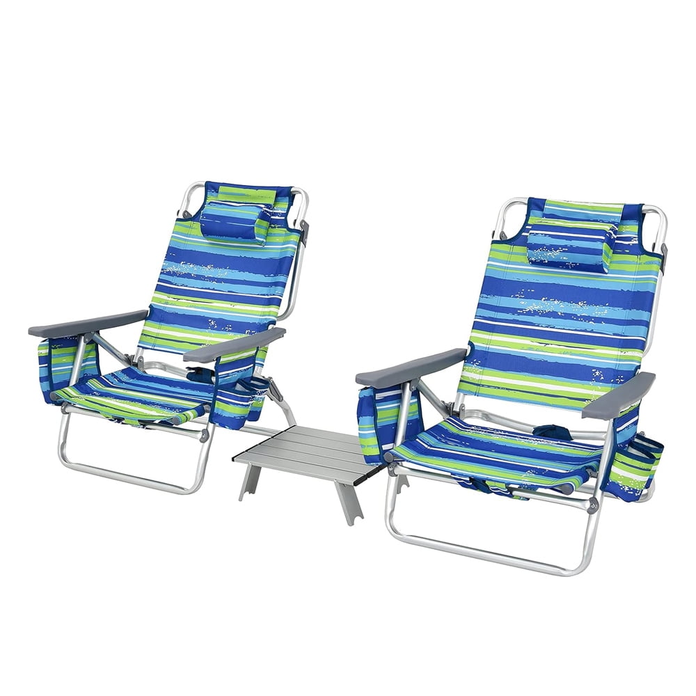 3 Pcs Lightweight Camping Chairs, Versatile Backpack Chairs with Side Table, 5-Position Outdoor ...