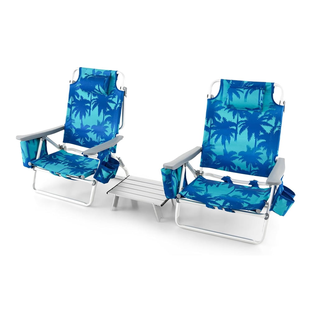 3 Pcs Lightweight Camping Chairs, Versatile Backpack Chairs with Side Table, 5-Position Outdoor ...