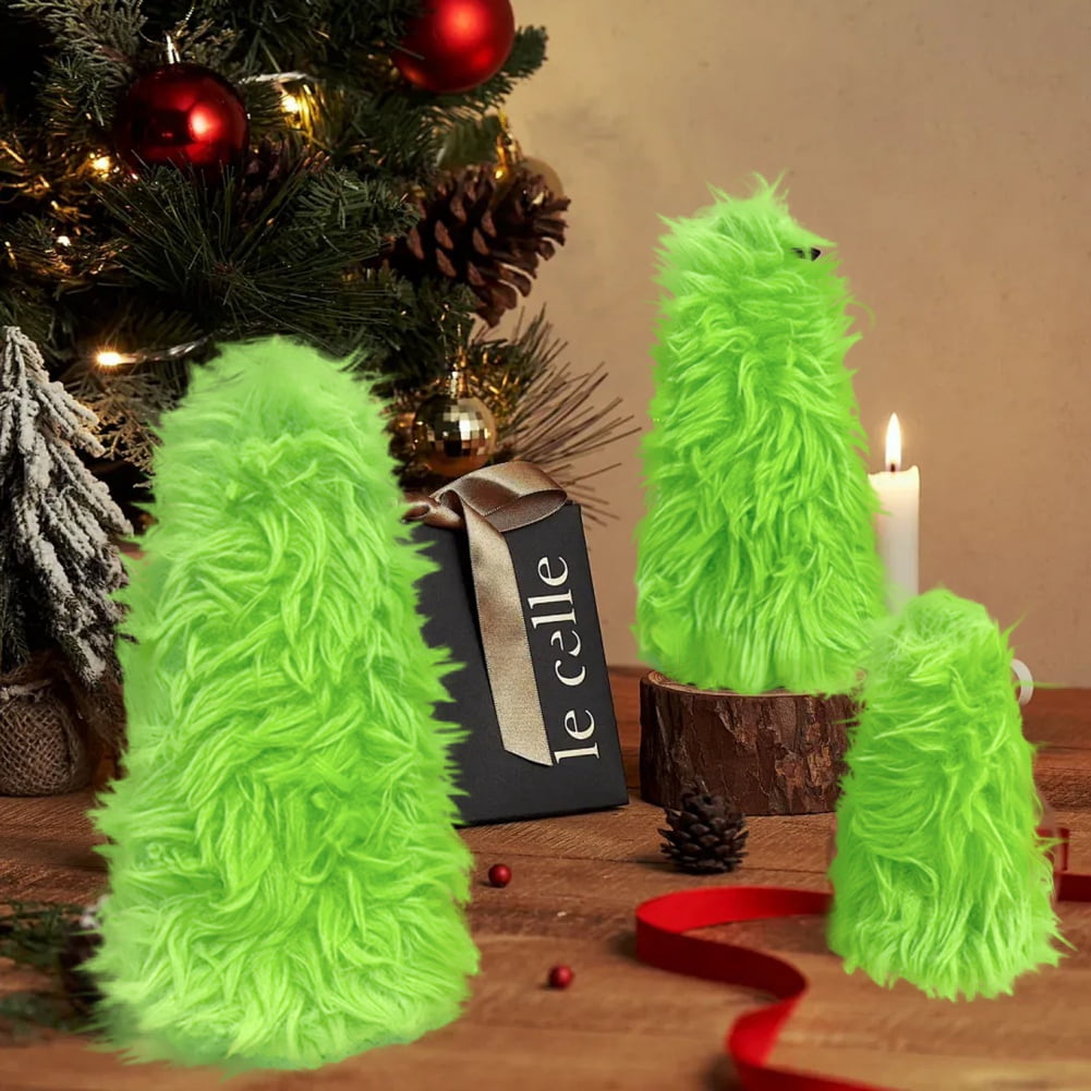 3 Pcs Lime Green Christmas Decorations Fuzzy Elf Xmas Tree Table Decor ...