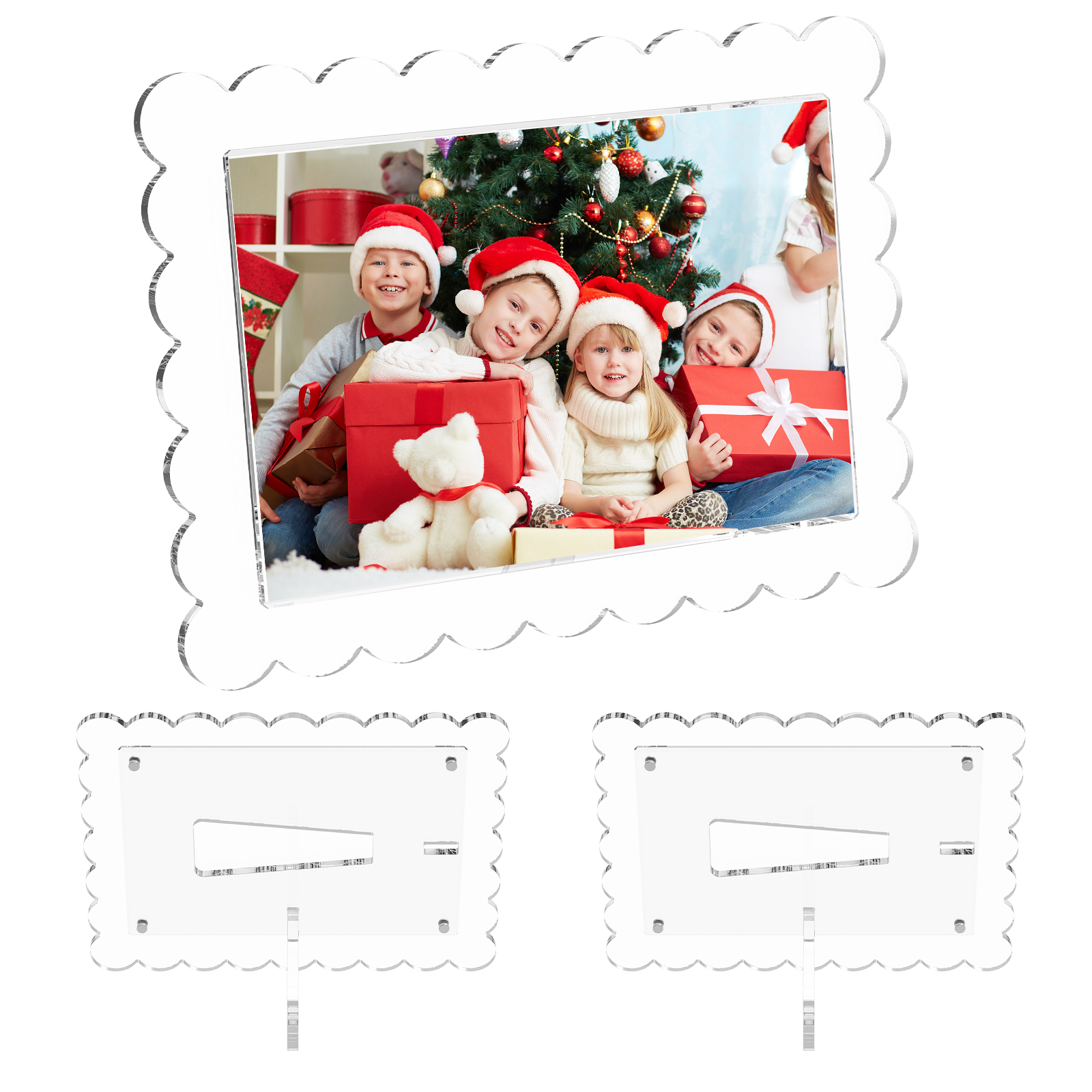 3 Pcs Magnetic Photo Frames with Stand Acrylic Scalloped Picture Frame ...