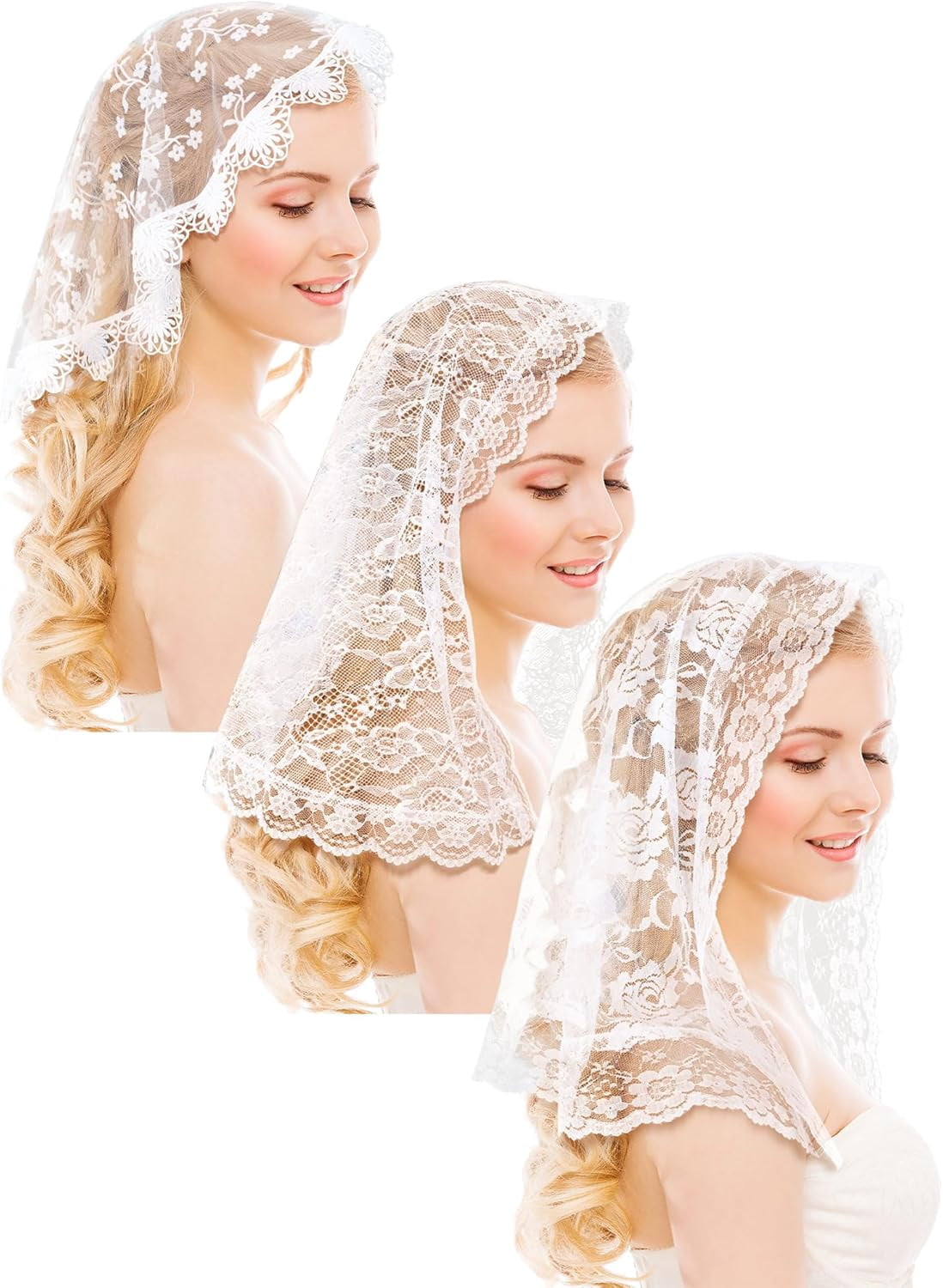 3 Pcs Mantilla Catholic Veil for Church Chapel Lace Christian Veils ...