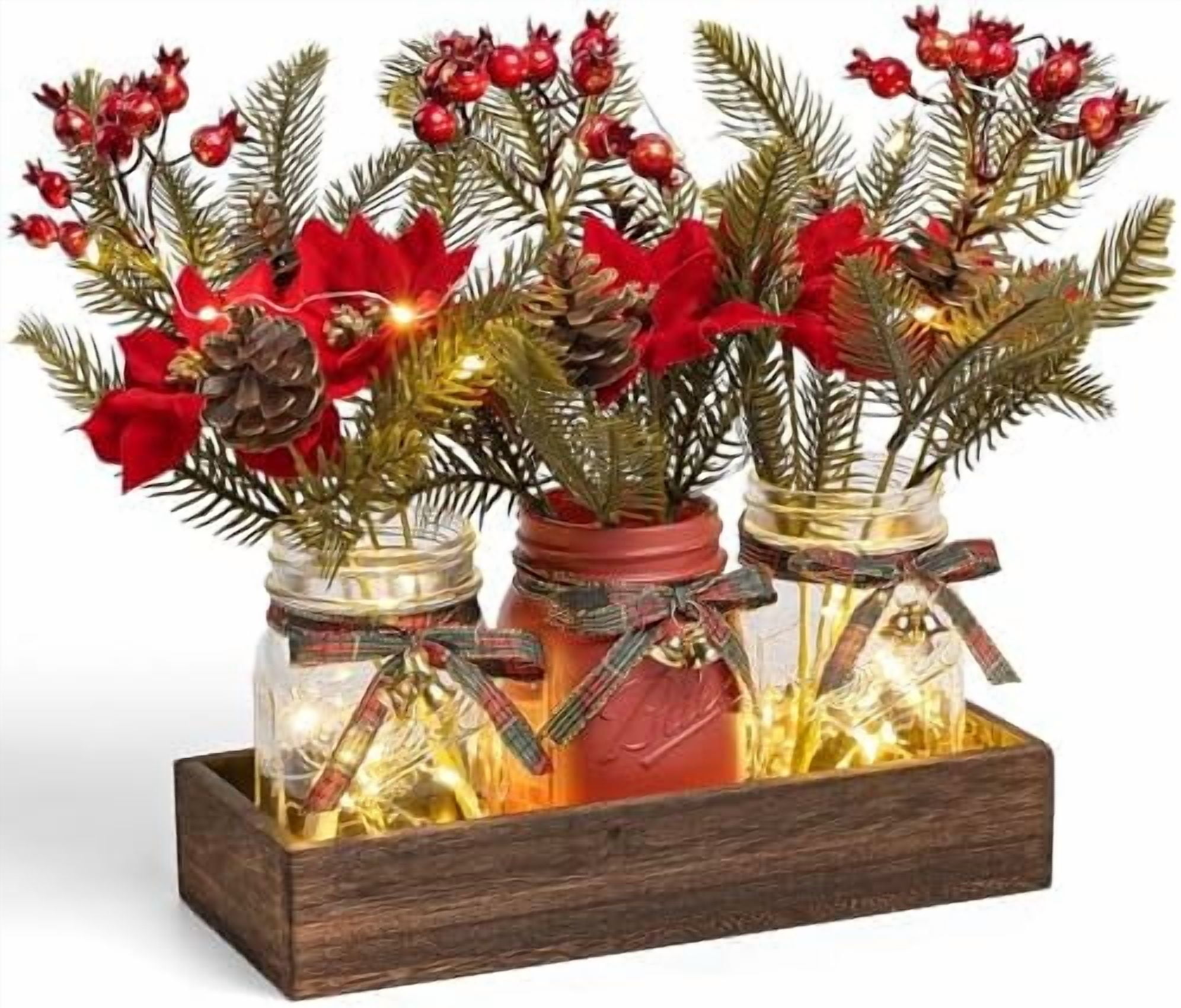 3 Pcs Mason Jar Centerpiece Decorations for Christmas Table Decor ...