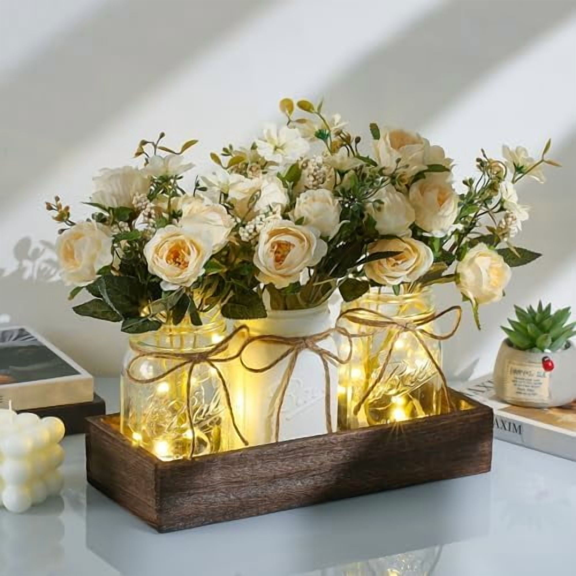 3 Pcs Mason Jar Centerpiece Table Decorations for Dining Table Decor ...