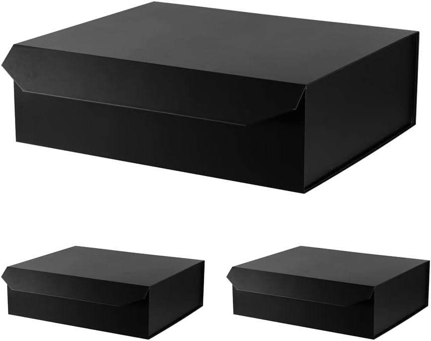 3 Pcs Matte Black Extra Large Gift Box with Lid, 19x16x6 Inches, Hard ...
