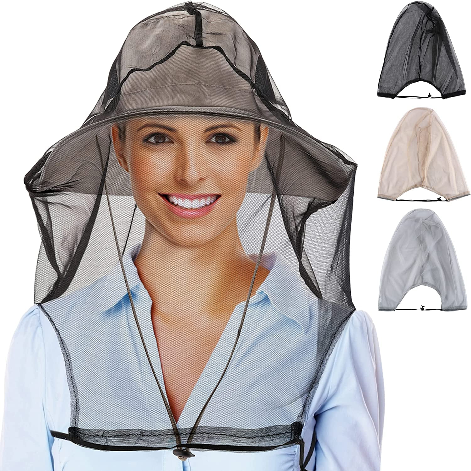 3 Pcs Mesh Mosquito Head Net, Fully Covered Face Netting for Hats ...