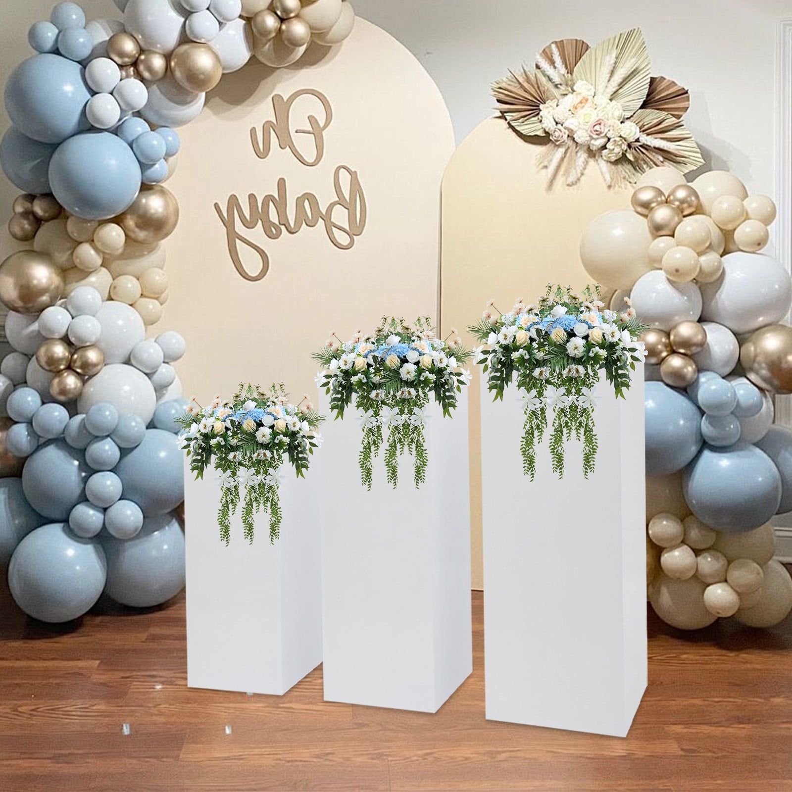 3 Pcs Metal Display Pedestal Stands, Square White Dessert Table Display ...