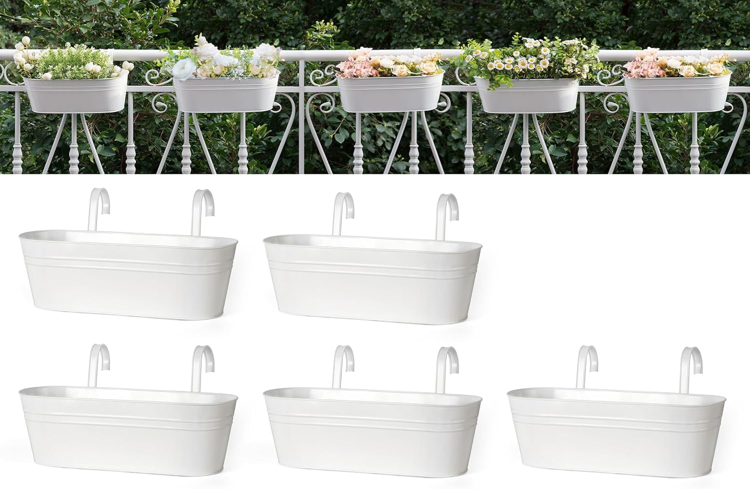 3 Pcs Metal Hanging Flower Pots for Railing Fence Outdoor Planter 15.7 ...