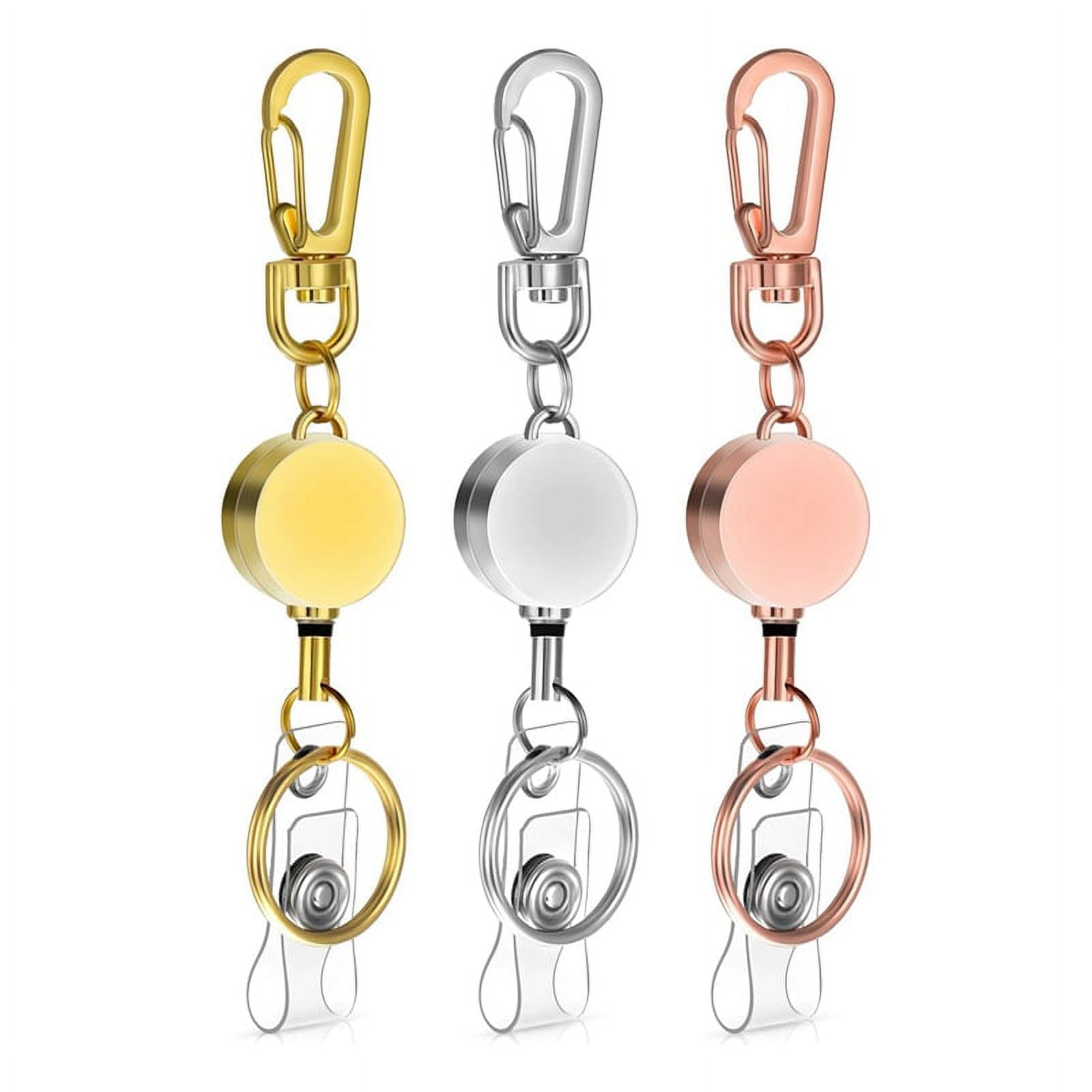 3 Pcs Metal Retractable Badge Reel, Heavy Duty Retractable Keyring ...