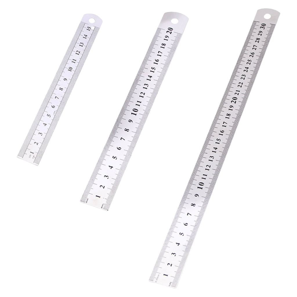 3 Pcs Metal Ruler Measuring Tool Stainless Steel Rulers with Double ...