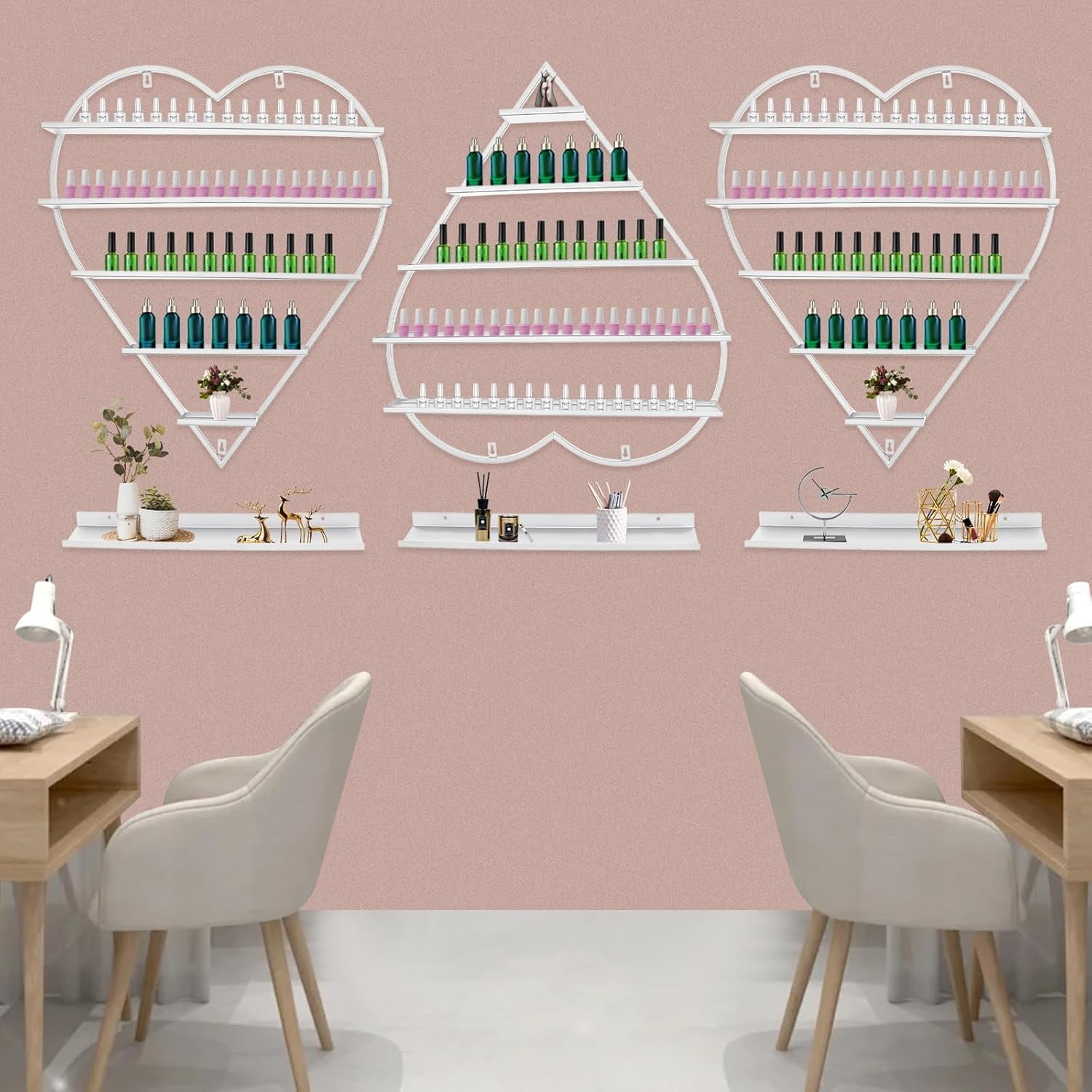 3 Pcs Metal Wall-Mounted Nail Polish Storage Racks 5 Tiers Heart-Shaped ...