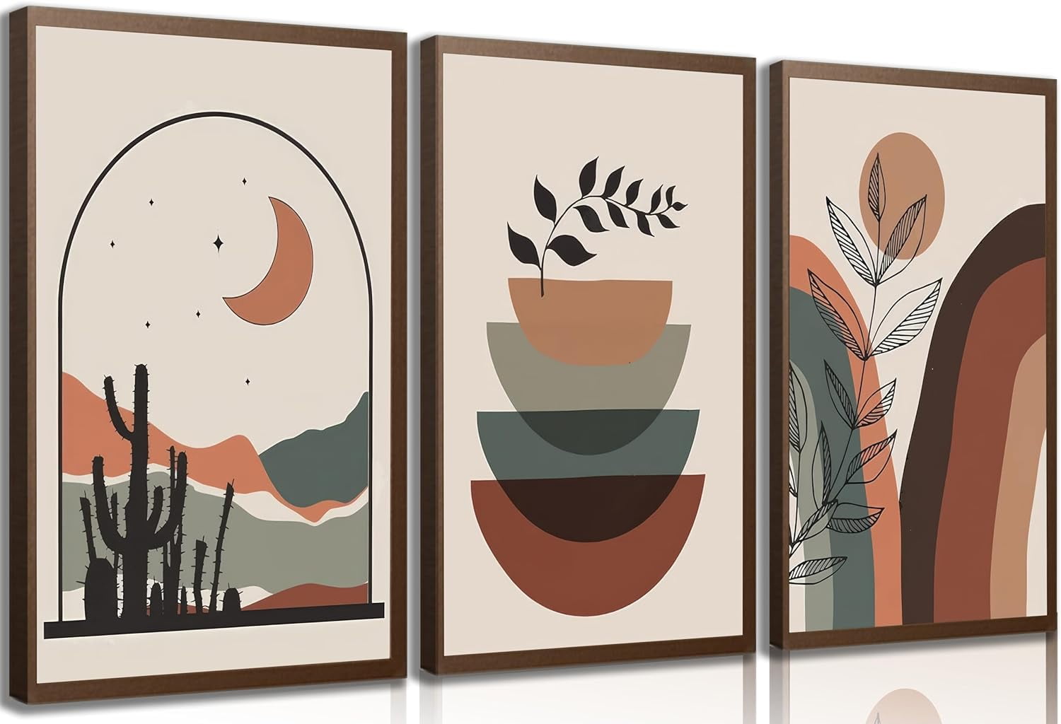 3 Pcs Mid-Century Modern Boho Canvas Wall Art Neutral Abstract Bohemia ...