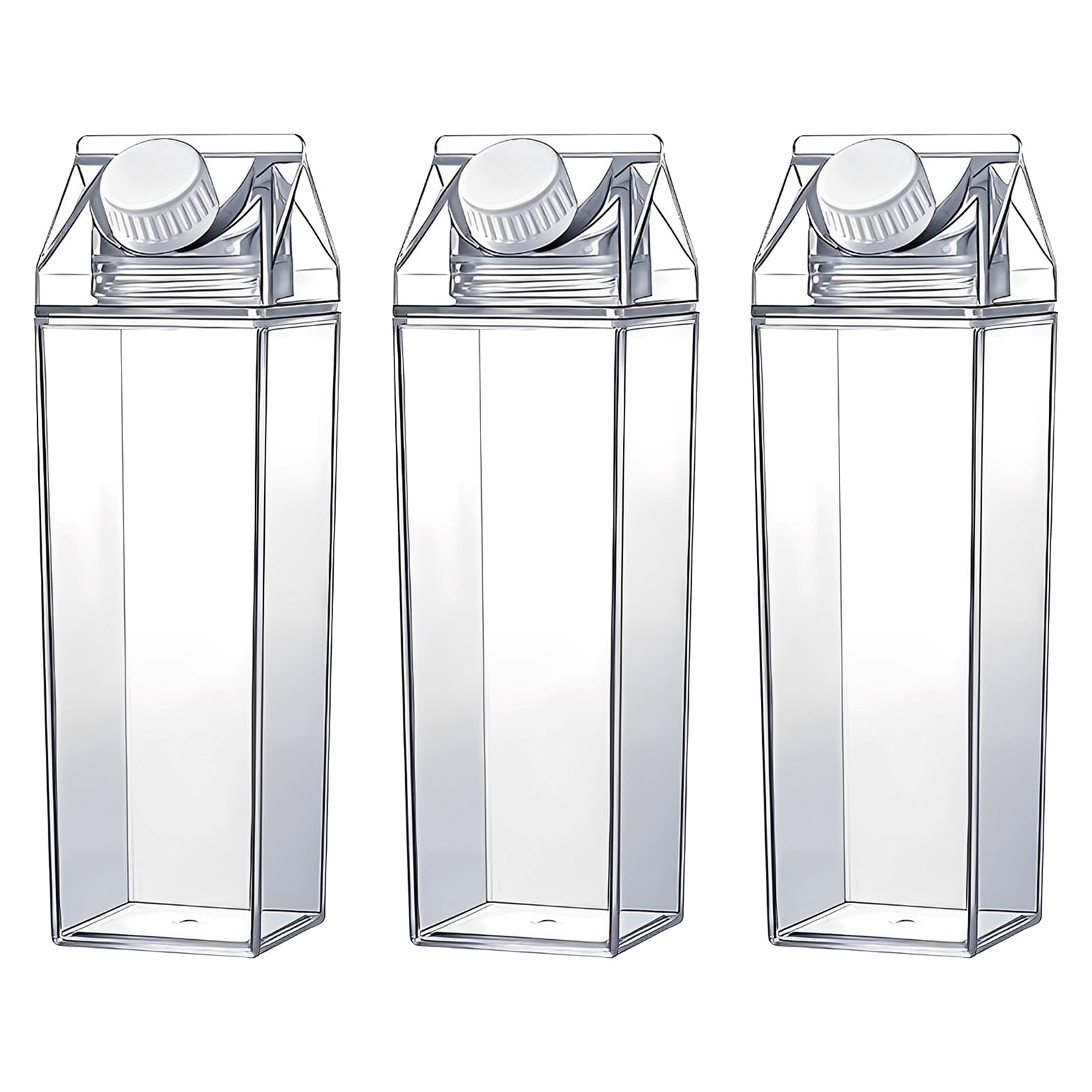 3 Pcs Milk Carton Water Bottles Reusable Plastic Square Milk Bottle ...