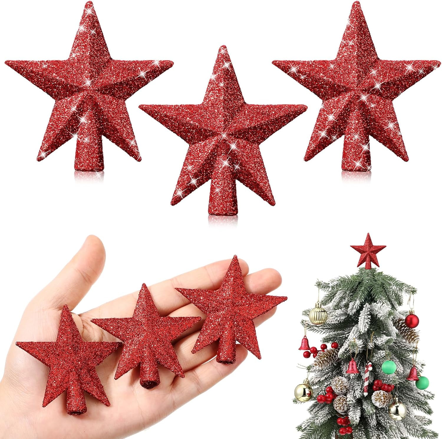 3 Pcs Mini Christmas Tree Topper Small Star Christmas Treetop Ornaments ...
