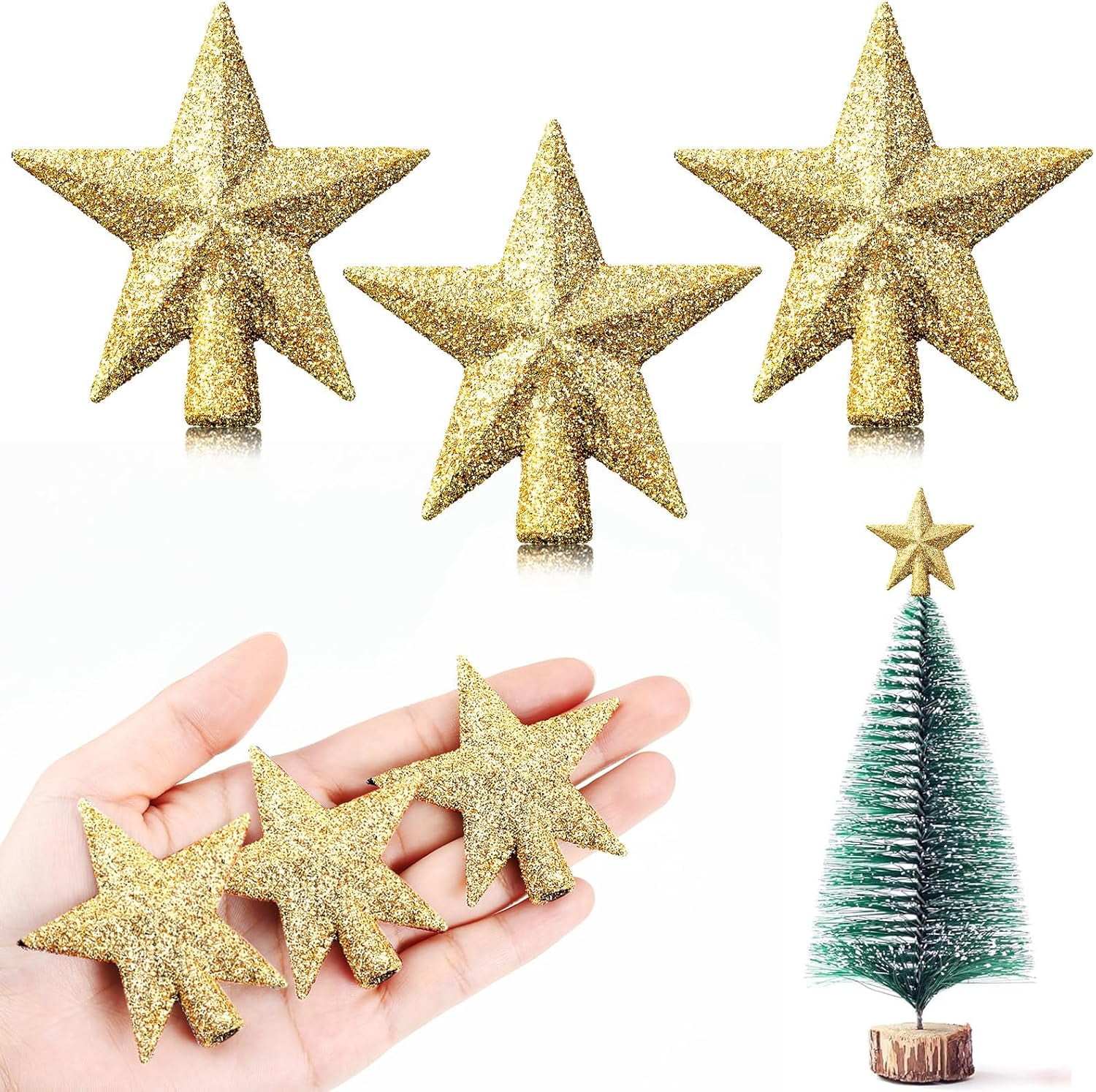 3 Pcs Mini Christmas Tree Topper Small Star Christmas Treetop Ornaments ...