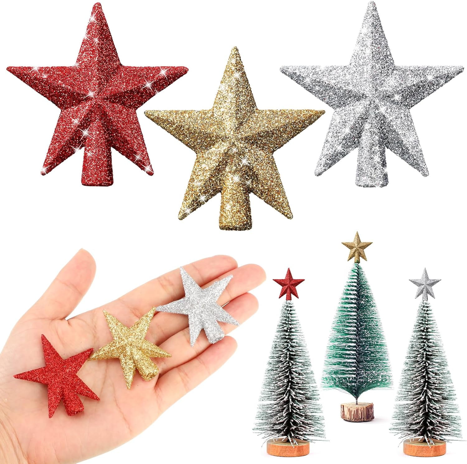 3 Pcs Mini Christmas Tree Topper Small Star Christmas Treetop Ornaments ...