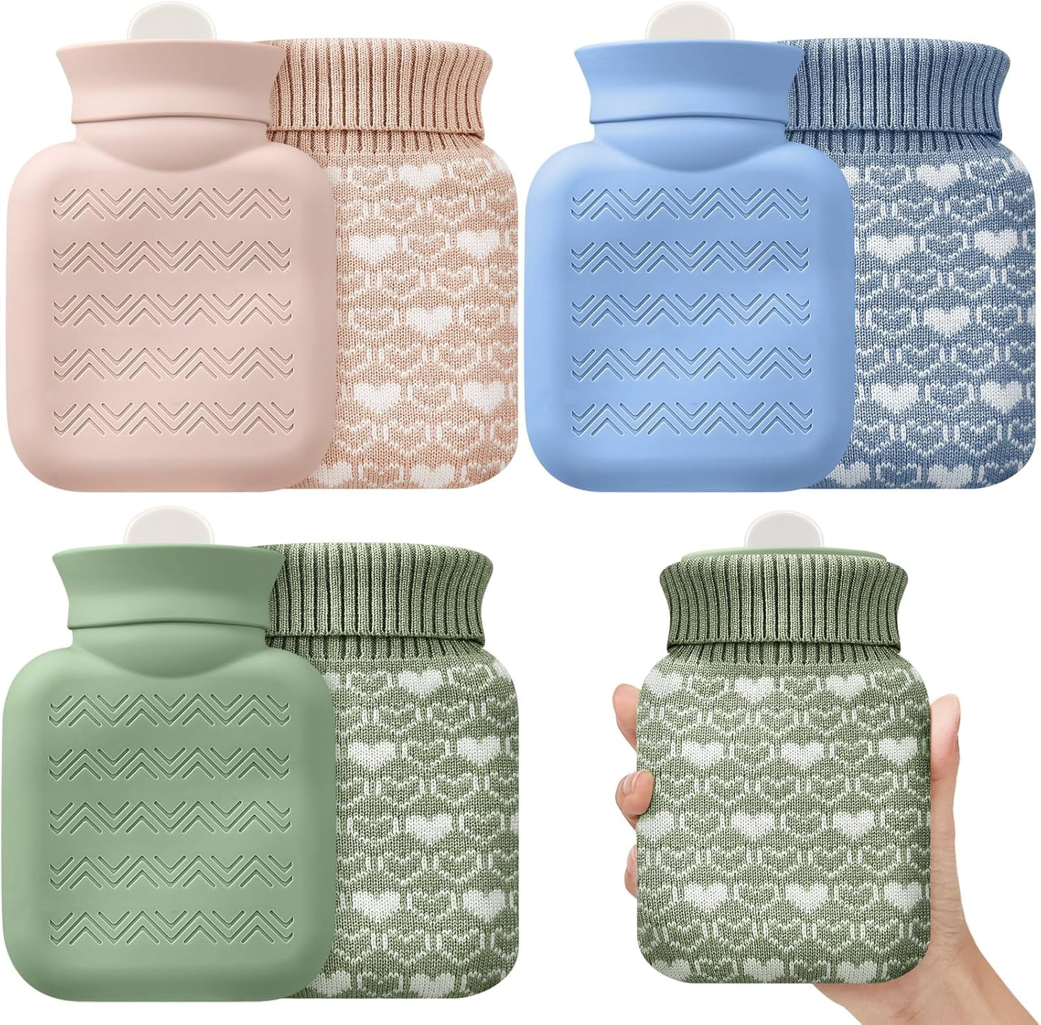 3 Pcs Mini Hot Water Bottle for Hot & Cold Compress with Cover 320ml ...