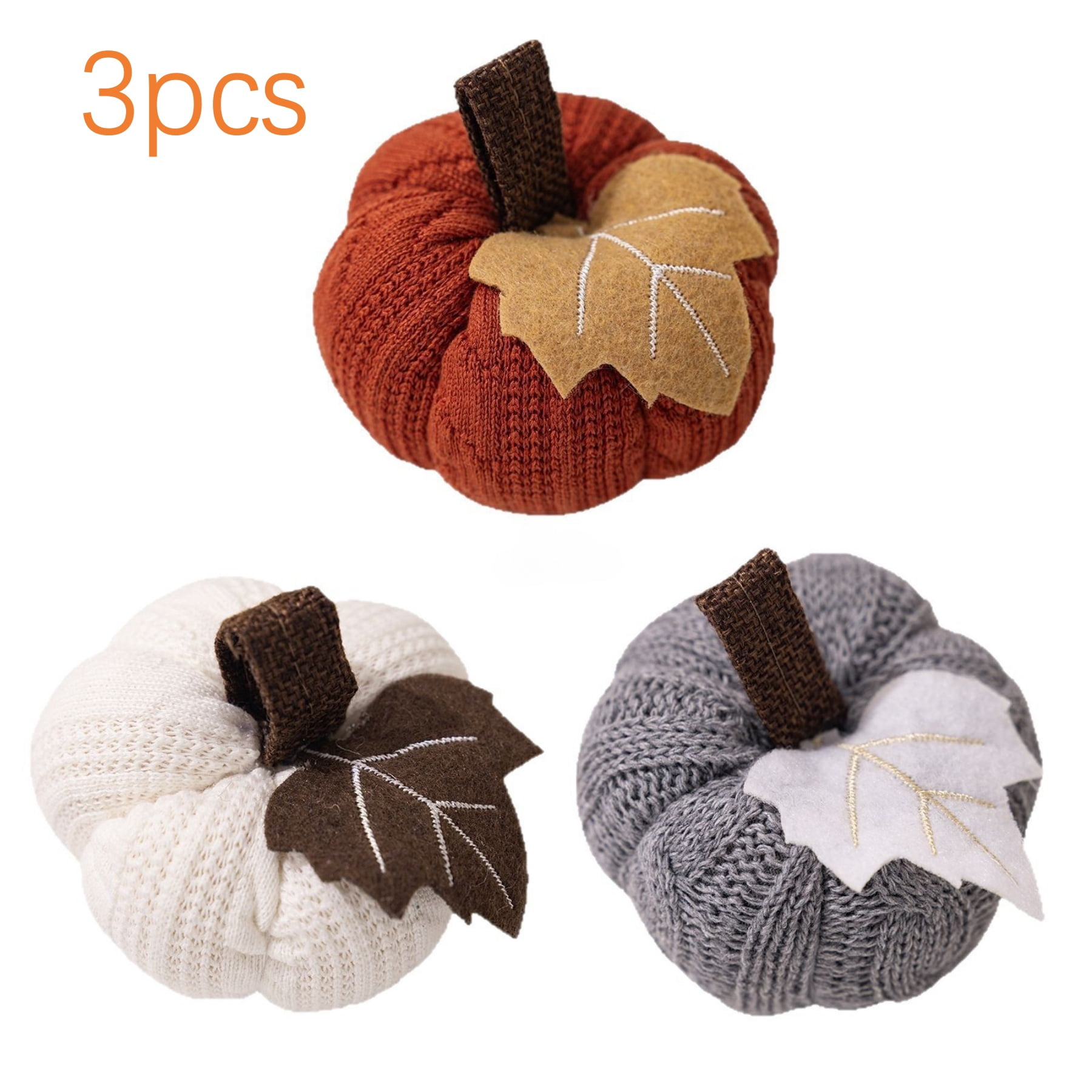 3 Pcs Mini Knit Pumpkins Faux Fall Harvest Crochet Pumpkins Small Knit ...