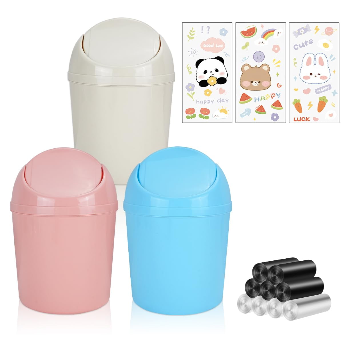 3 Pcs Mini Trash Can with Lid, Small Desktop Trash Can, Countertop Tiny ...