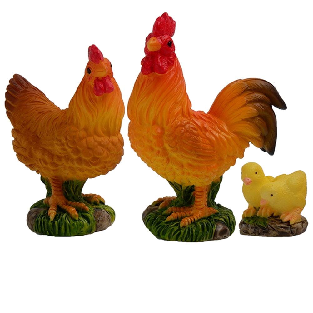3 Pcs Miniature Garden Decorations Chicken Shape Adornments Rooster ...