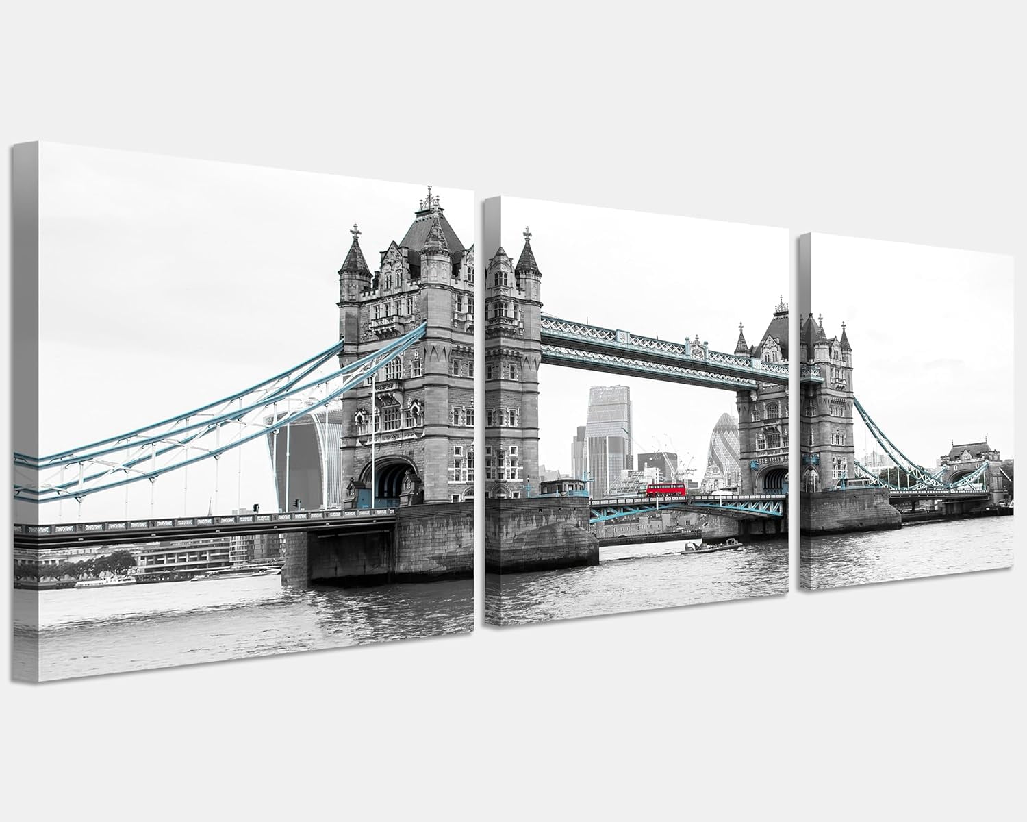 3 Pcs Modern London Tower Bridge Canvas Prints Red Bus on Bridge Black ...