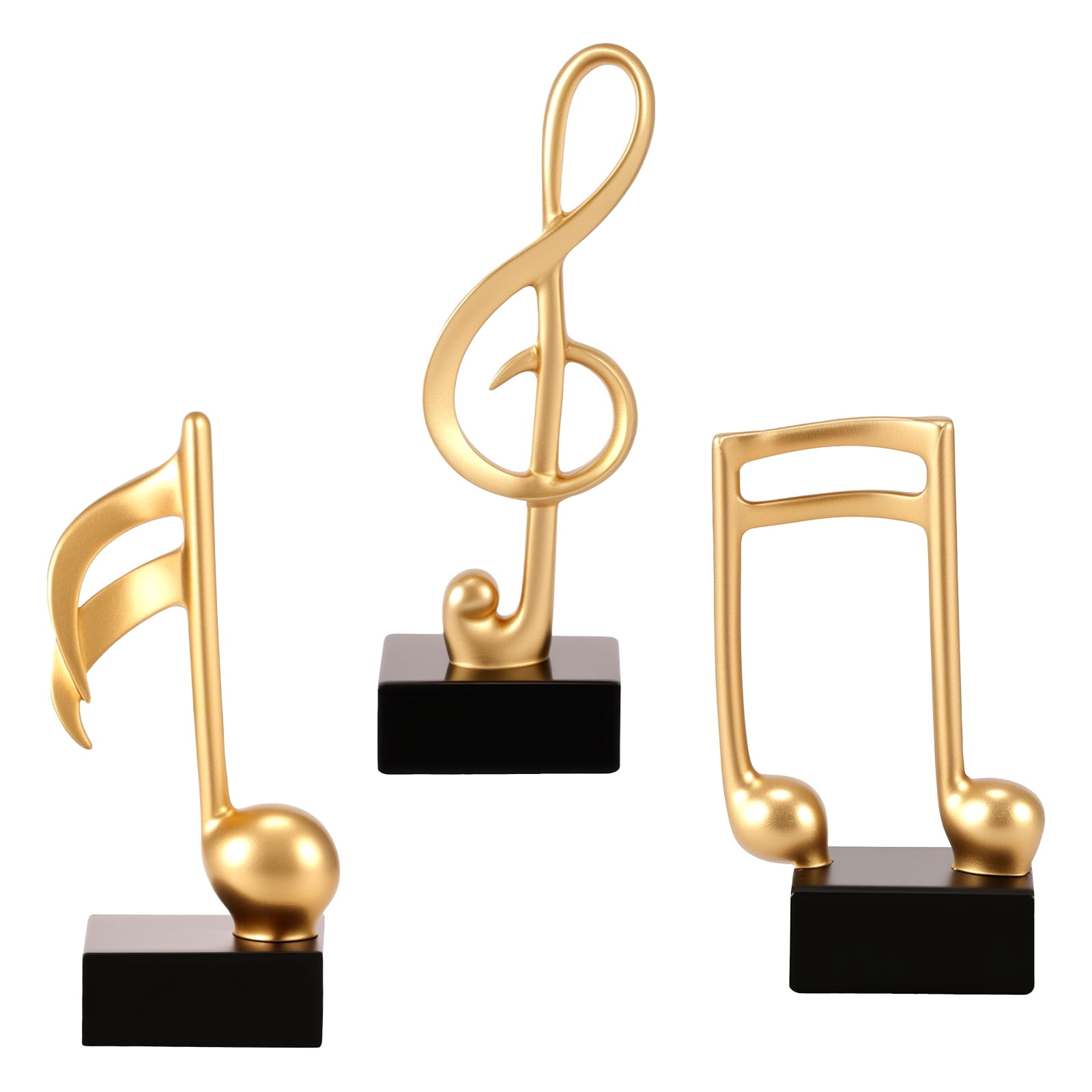 3 Pcs Modern Music Note Statue with Black Square Base Resin Music Note ...