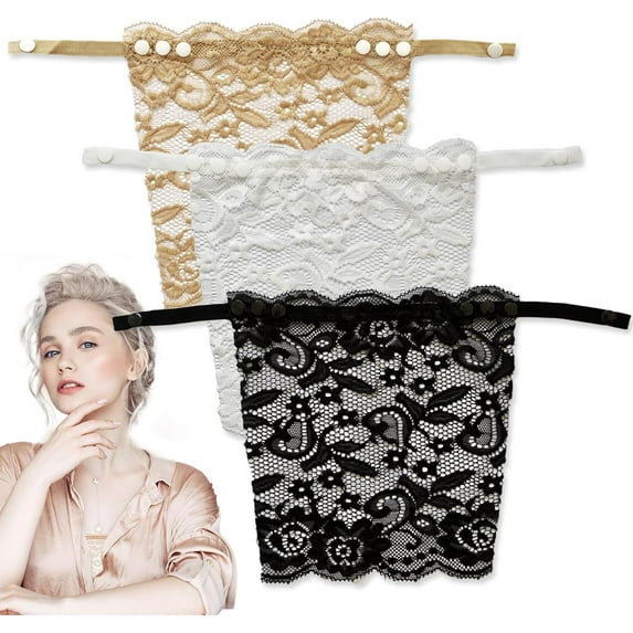 3 Pcs Modesty Panels For Low Cut Tops, Lady Lace Clip-On Mock Camisole ...