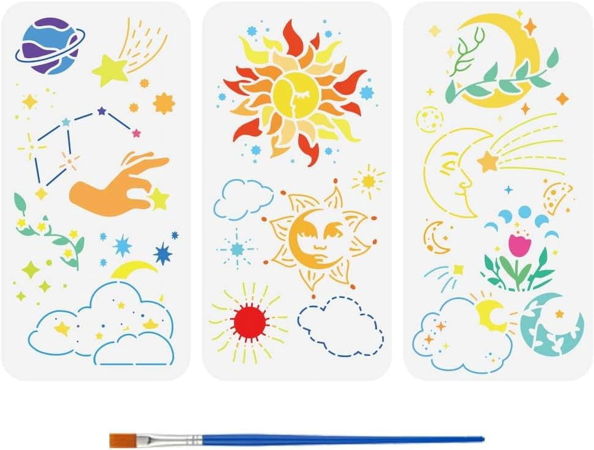 3 Pcs Moon Stars Sun Drawing Stencil with A Paint Brush 11.8x5.9inch ...