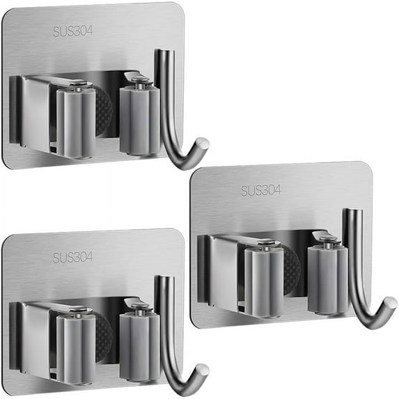 3 Pcs Mop Broom Holder Self-Adhesive Broom Holder Mop Holder Wall ...