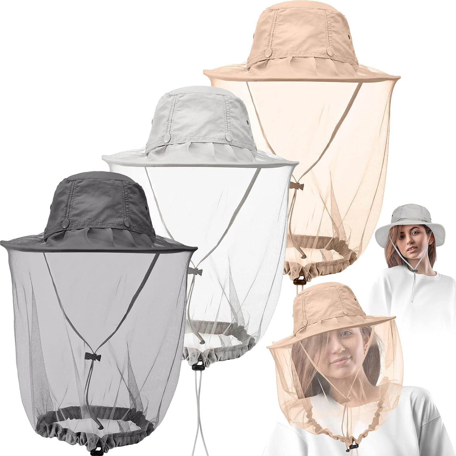 3 Pcs Mosquito Net Hat Protection Sun Hats Bee Hat Hidden Net Mesh for ...
