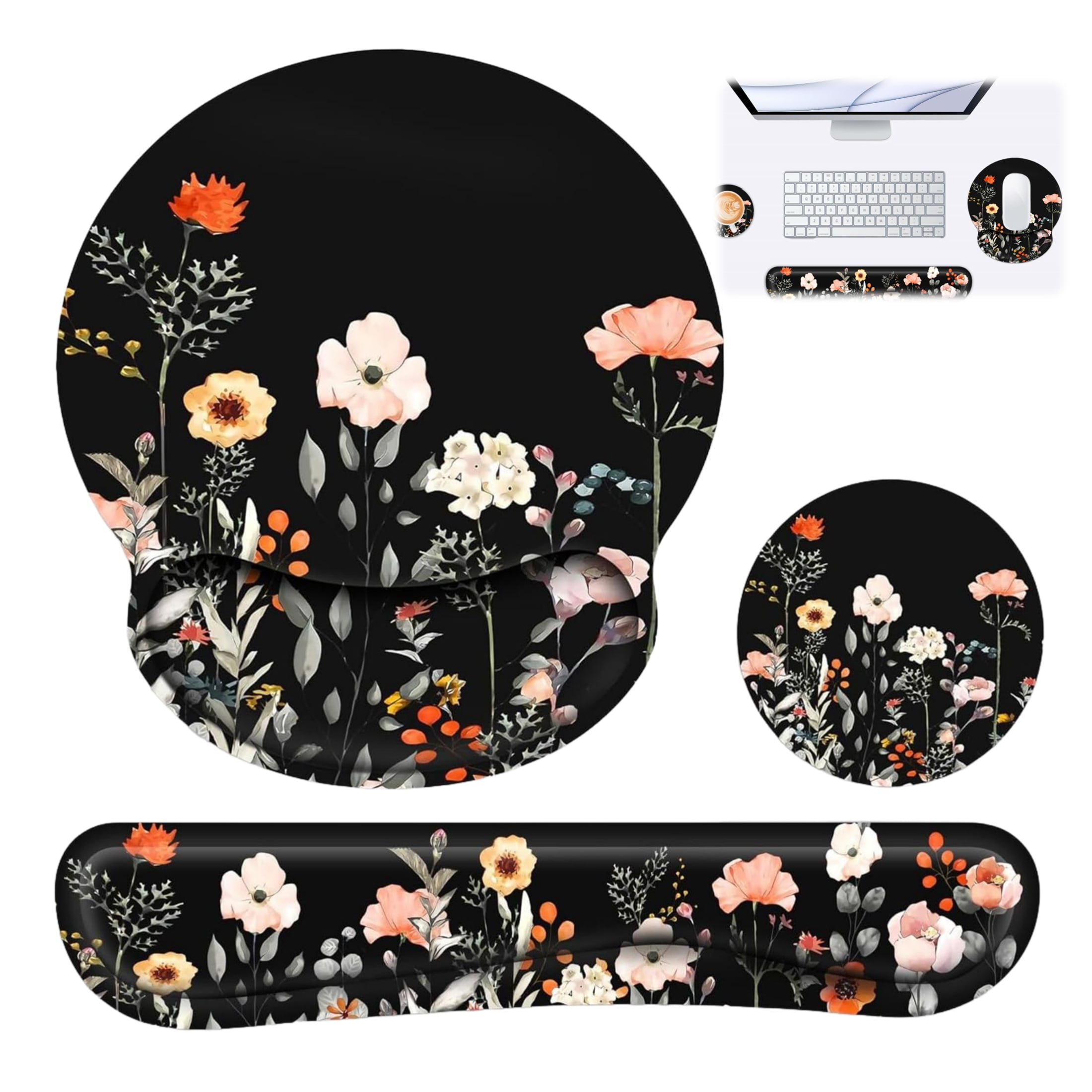3 Pcs Mouse Pad with Keyboard Wrist Rest Set, Memory Foam Support with ...