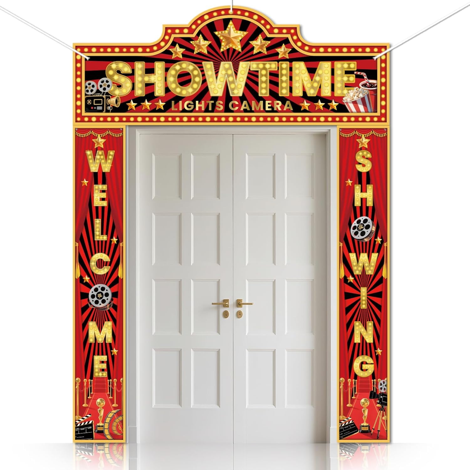 3 Pcs Movie Night Decorations Porch Sign Banner Showtime Movie Theme ...