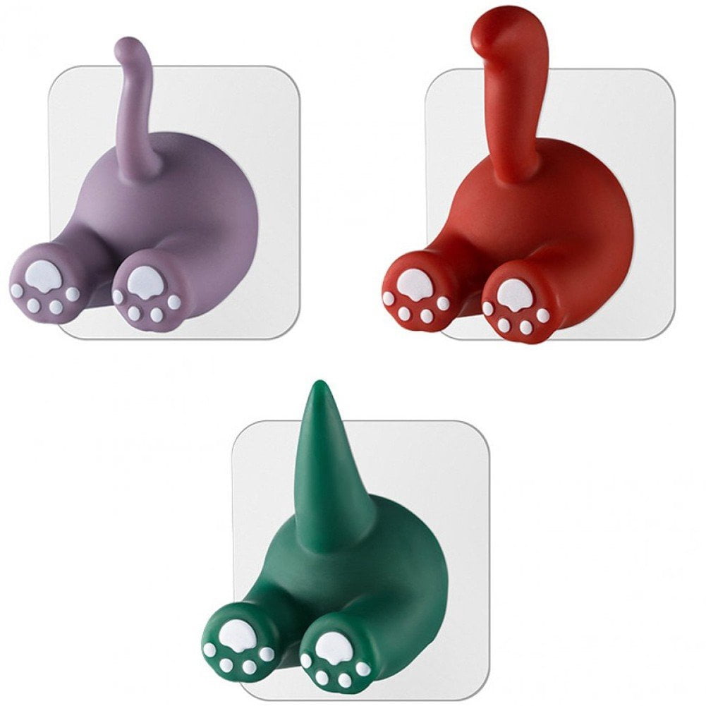 3 Pcs Multi-Purpose Animal Tail Hooks, Cartoon Adhesive Hook Toothbrush ...